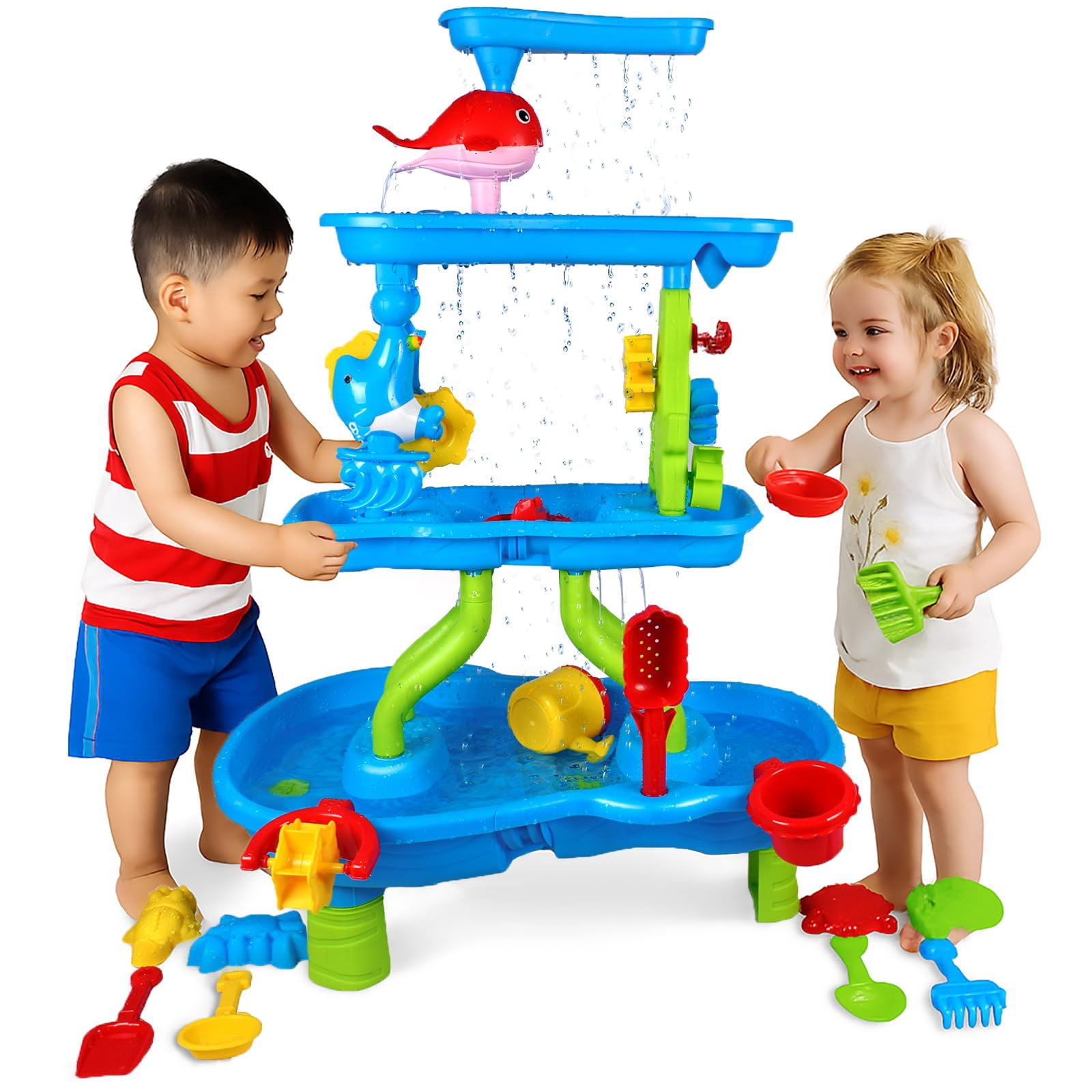 Heifriday 4-Tier Water Table for Kids Ages 4-8 Rain Showers Splash ...