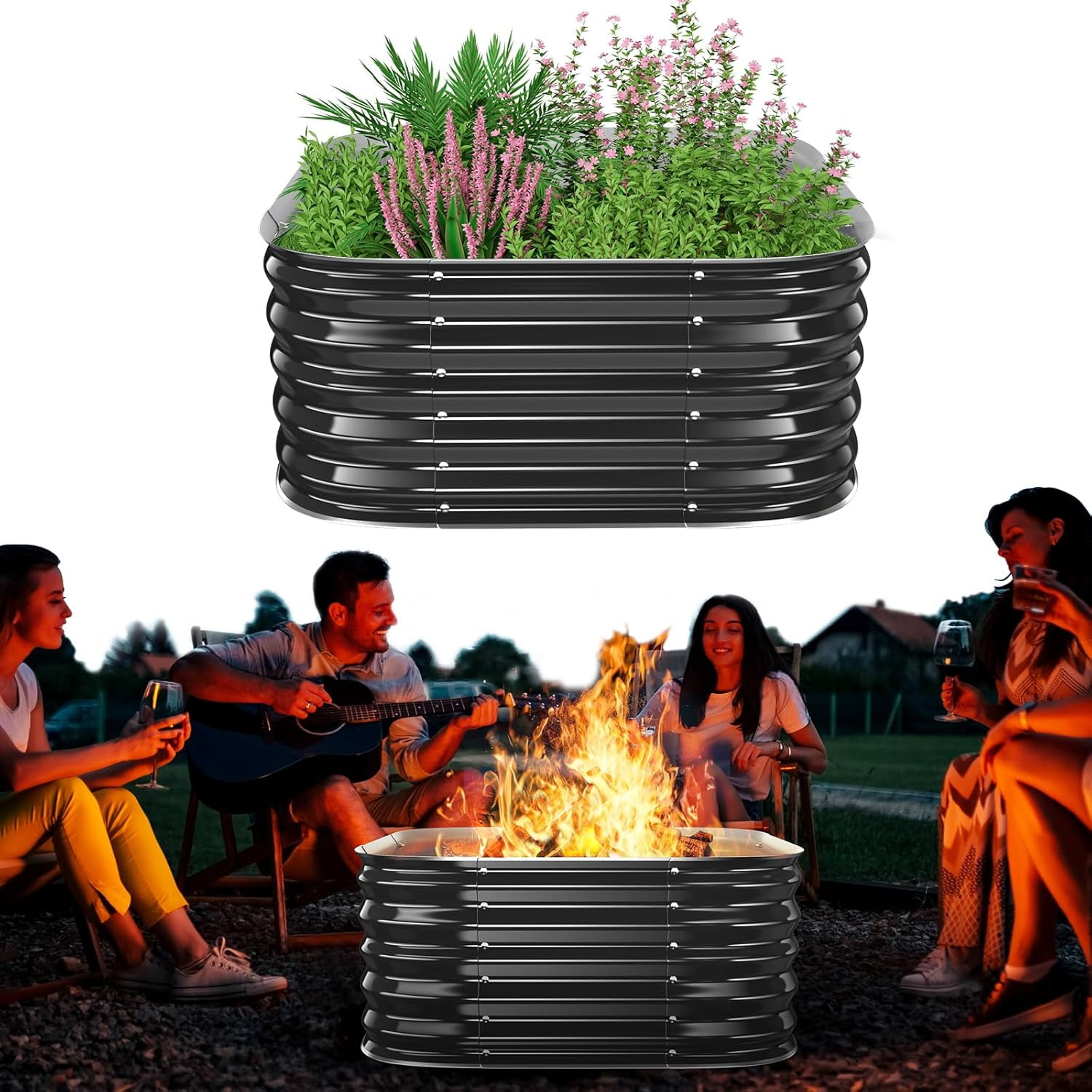 Height 16.5 Inch, Square Galvanized Steel Fire Pit for Outside, Heavy ...