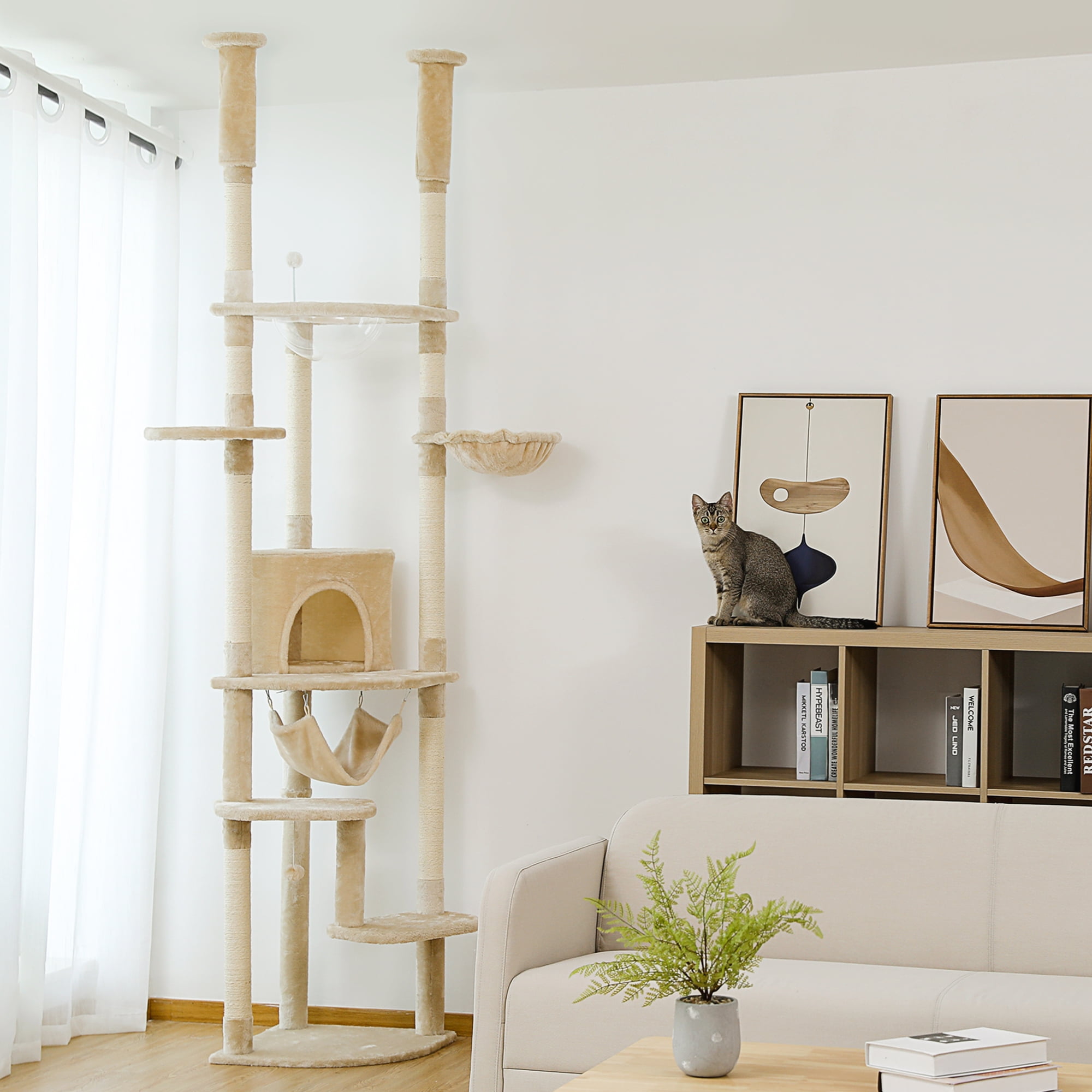 Height 230-252CM Cactus Cat Tree Floor to Ceiling with Green Leaves ...