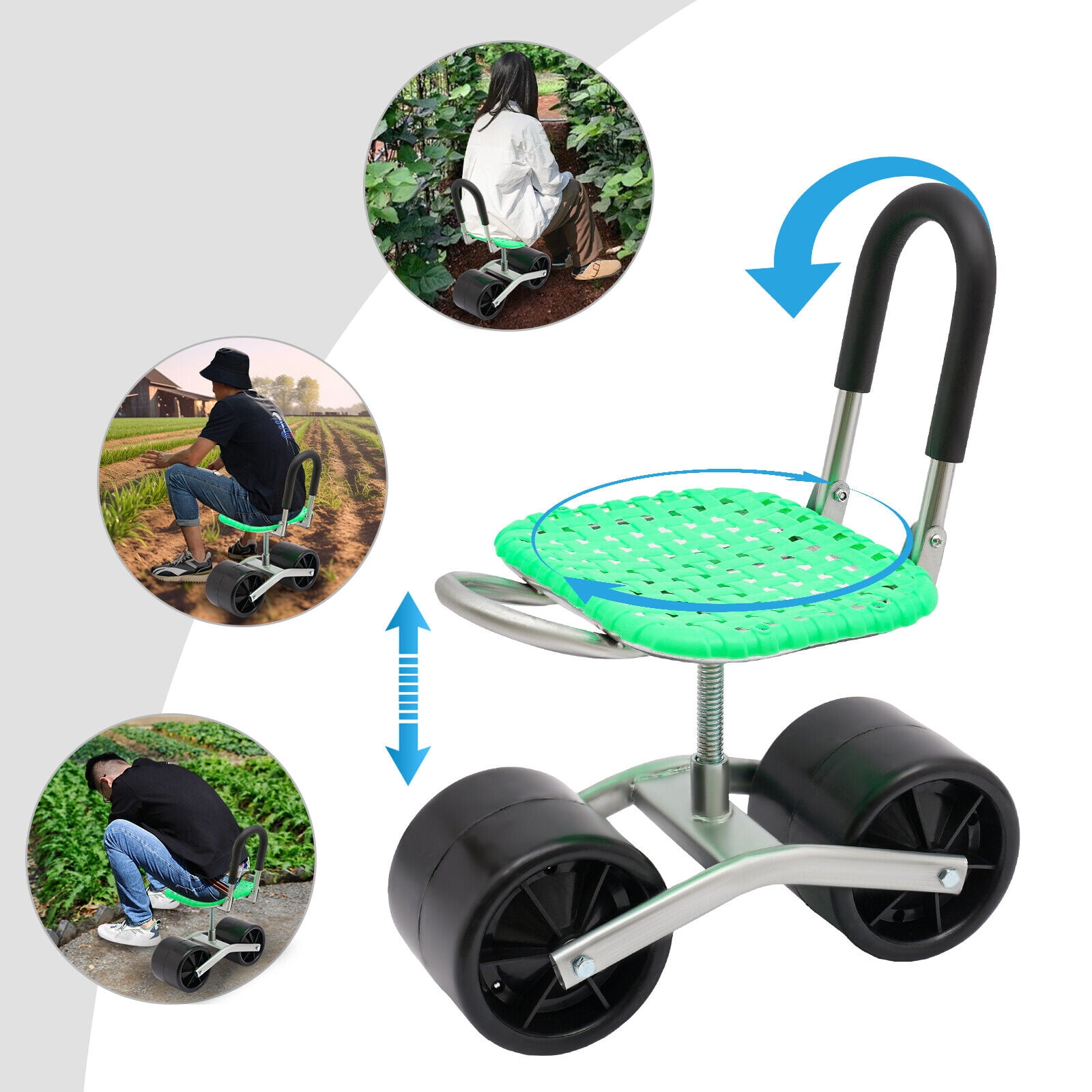 Height Adj. 360 Rotates Gardening Seats w/2 Rolling Wheels Stool ...
