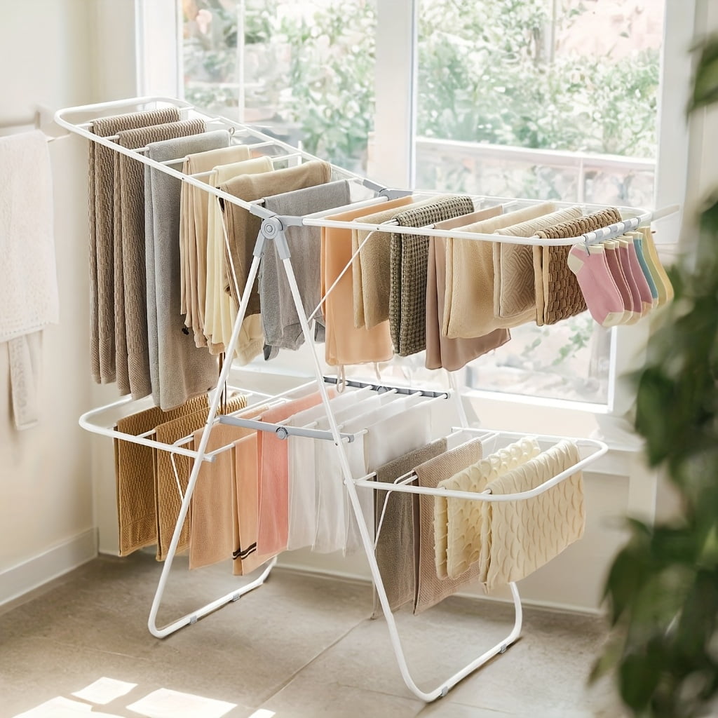 Height-Adjustable 2-Tier Clothes Drying Rack 33 Rails - Heavy Duty ...