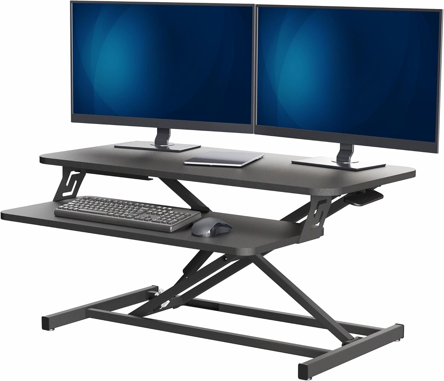 Height Adjustable 32 inch Stand Up Desk Converter, Quick Sit to Stand Tabletop Dual Monitor ...