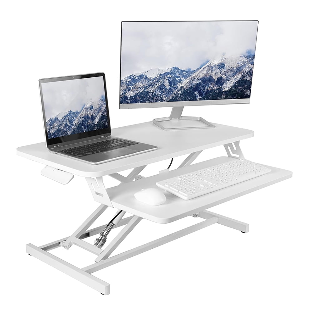 Height Adjustable 32 inch Stand Up Desk Converter, Quick Sit to Stand Tabletop Dual Monitor ...
