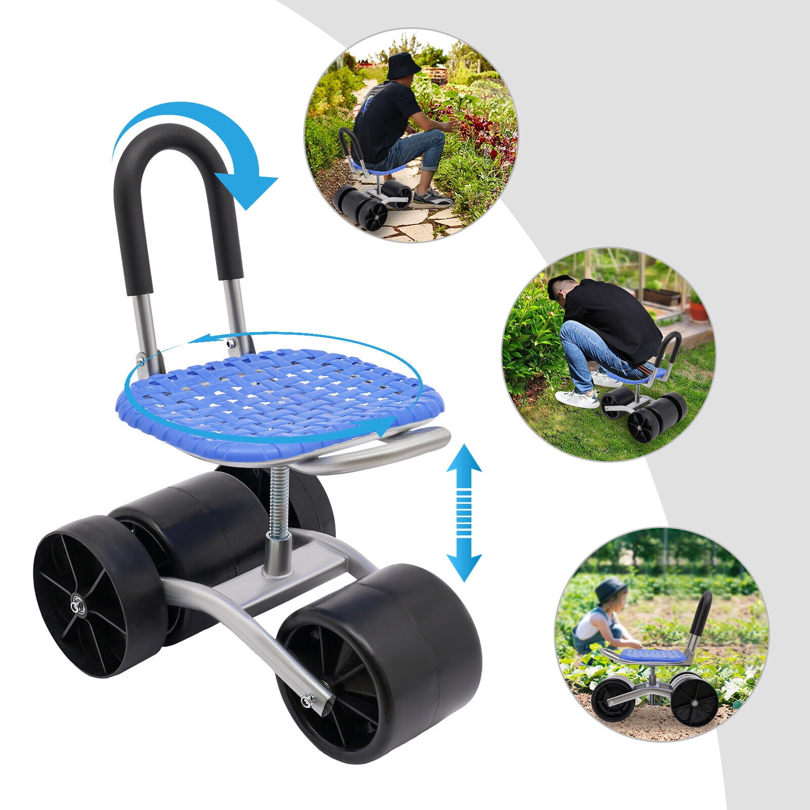 Height Adjustable 360° Rotates Gardening Seats Rolling Wheels Stool ...