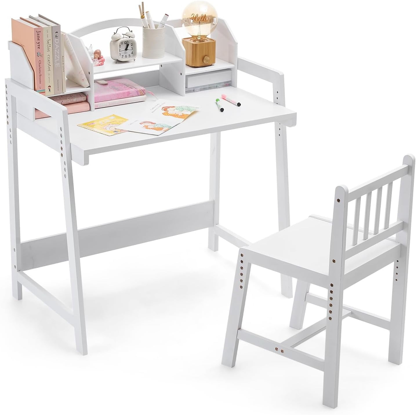 Height Adjustable Bamboo Kids Desk and Chair Set - Ergonomic Kid Desk ...