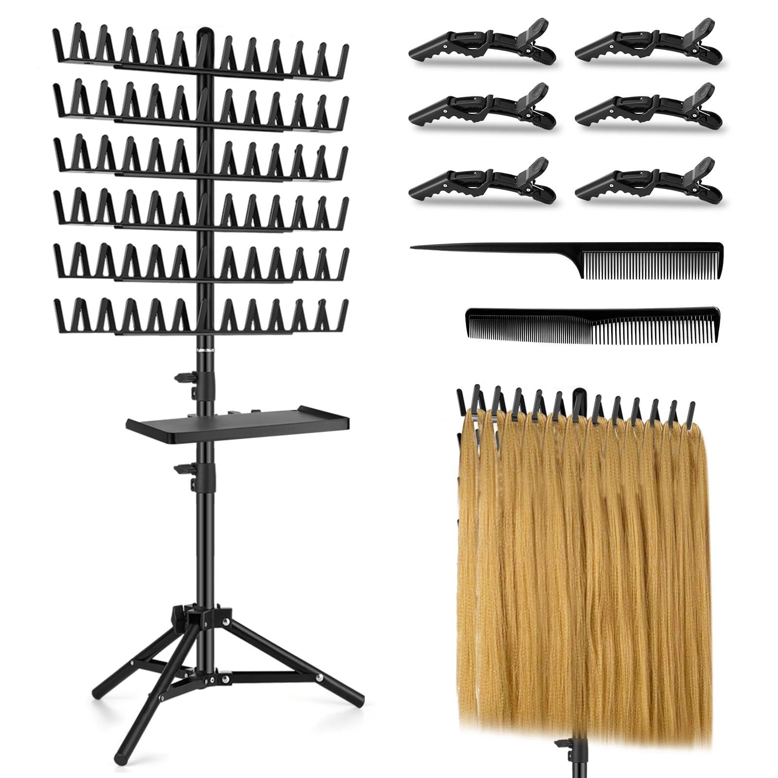 Height Adjustable Braiding Hair Rack with Tools Organizer,Double-Sided ...