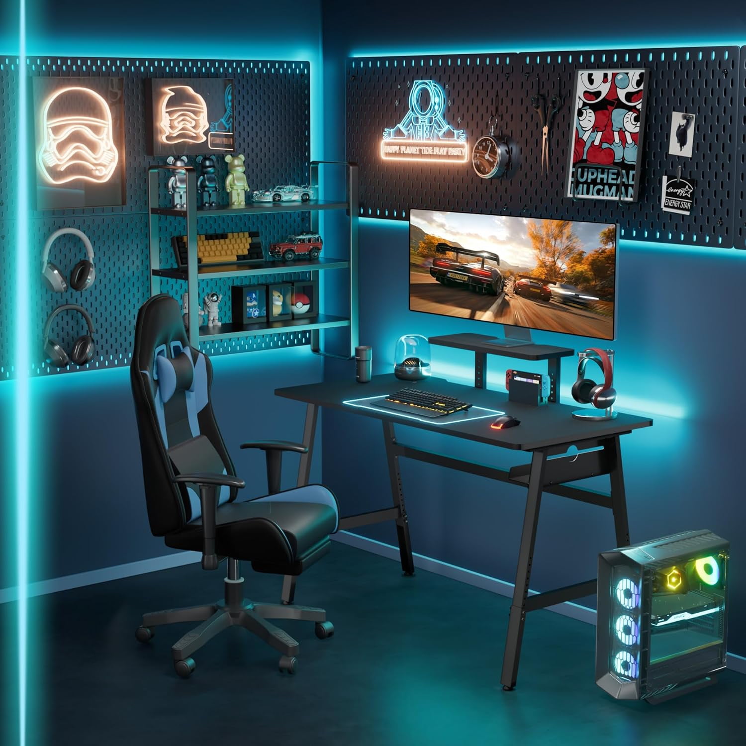 Height Adjustable Computer Desk - 47" Gaming Desk, Small Home Office ...
