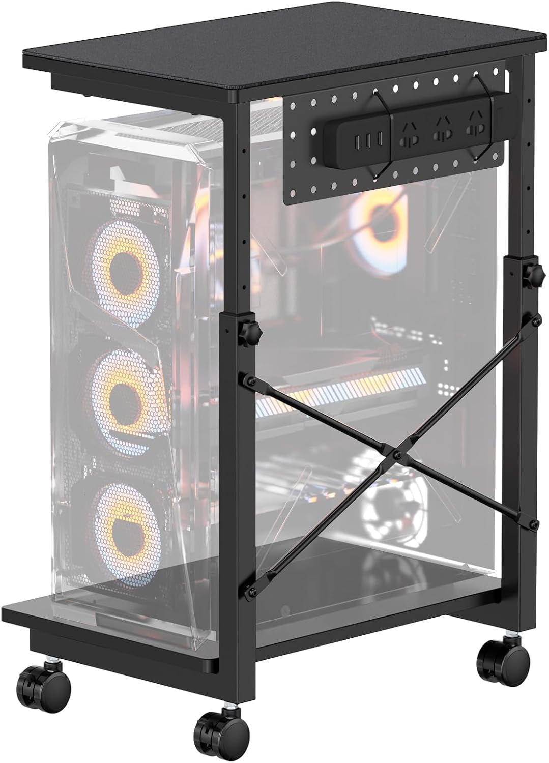 Height Adjustable Computer Tower Stand - 2-Tier ATX-Case PC Floor Stand ...