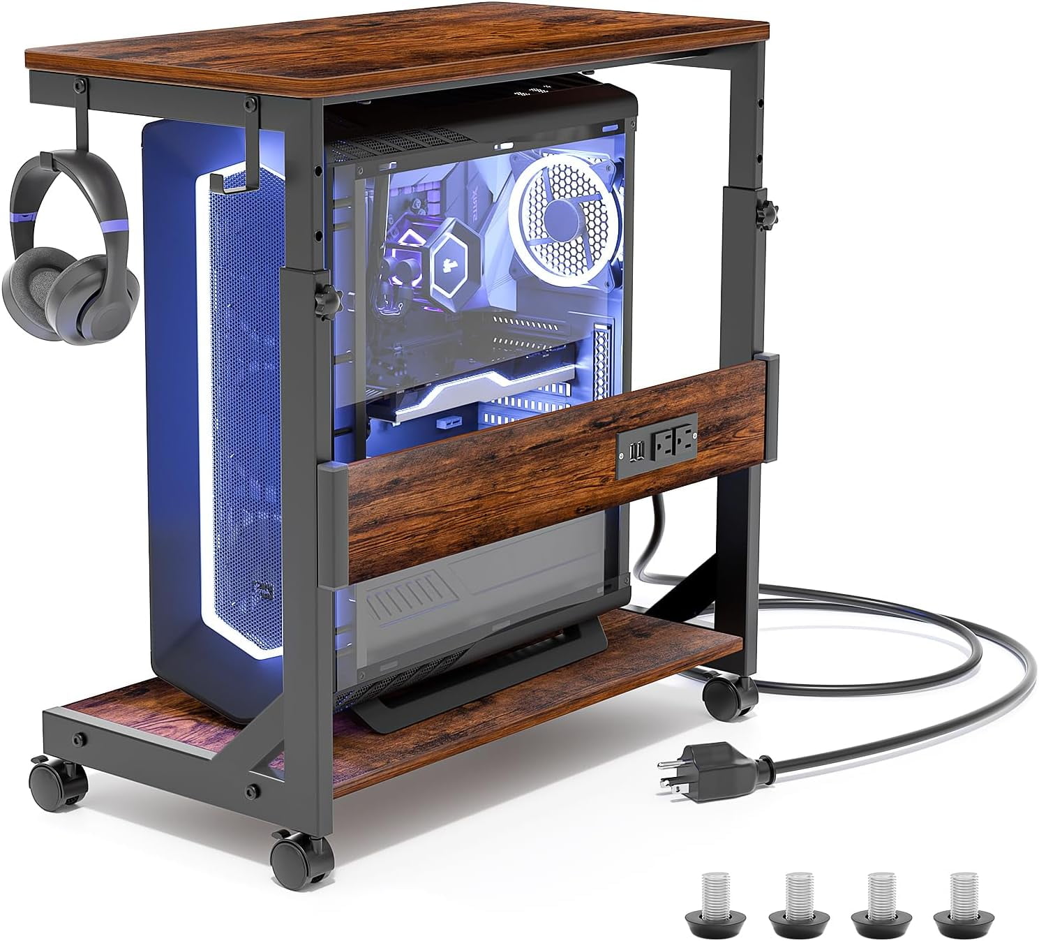 Height Adjustable Computer Tower Stand with Charge Station and USB ...