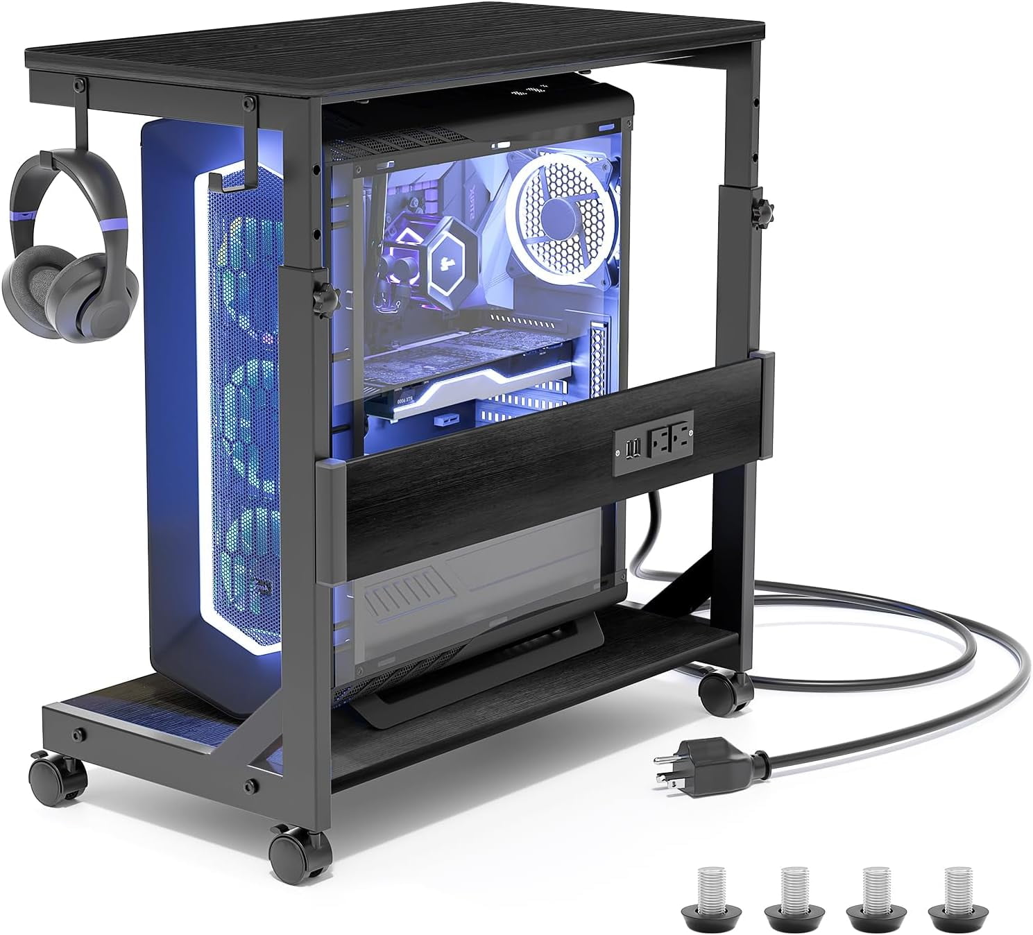 Height Adjustable Computer Tower Stand with Charge Station and USB ...