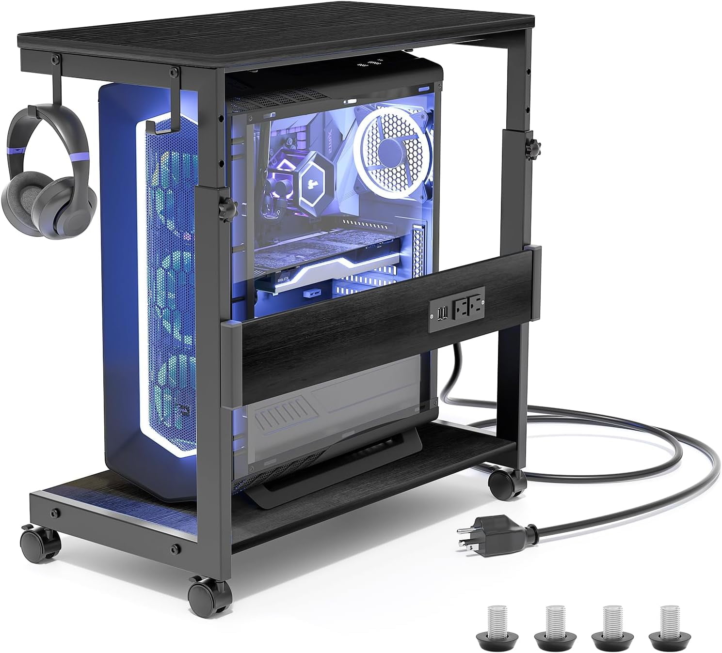 Height Adjustable Computer Tower Stand with Charge Station and USB ...