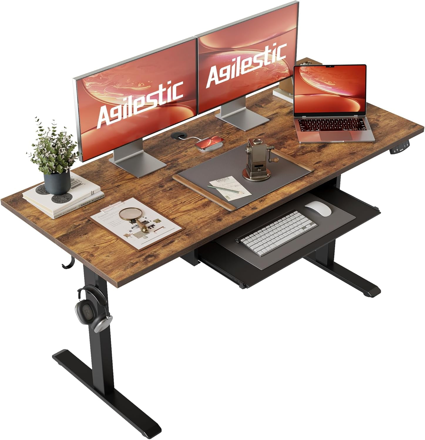 Height Adjustable Desk with Keyboard Tray, 55 x 24 Inches Electric ...