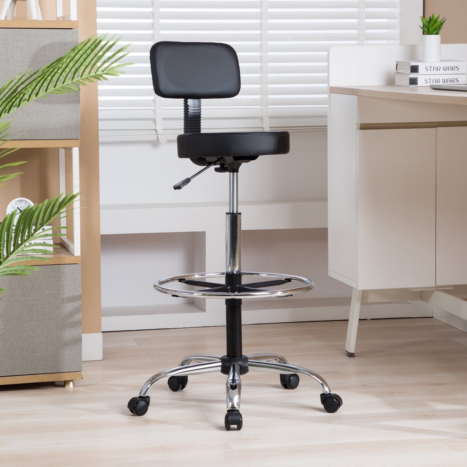 Naomi Home Black Ergonomic Task Stool for Work, Height Adjustable with ...