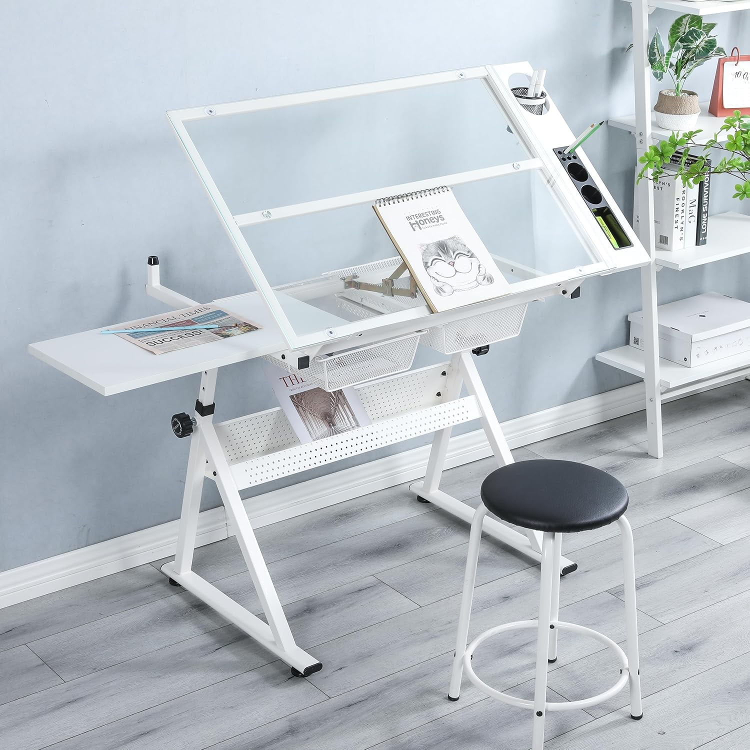 Height Adjustable Drafting Table - Modern Tempered Glasses Artist ...