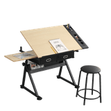 Height Adjustable Drafting Table with Tilting Tabletop, 2 Drawers and ...