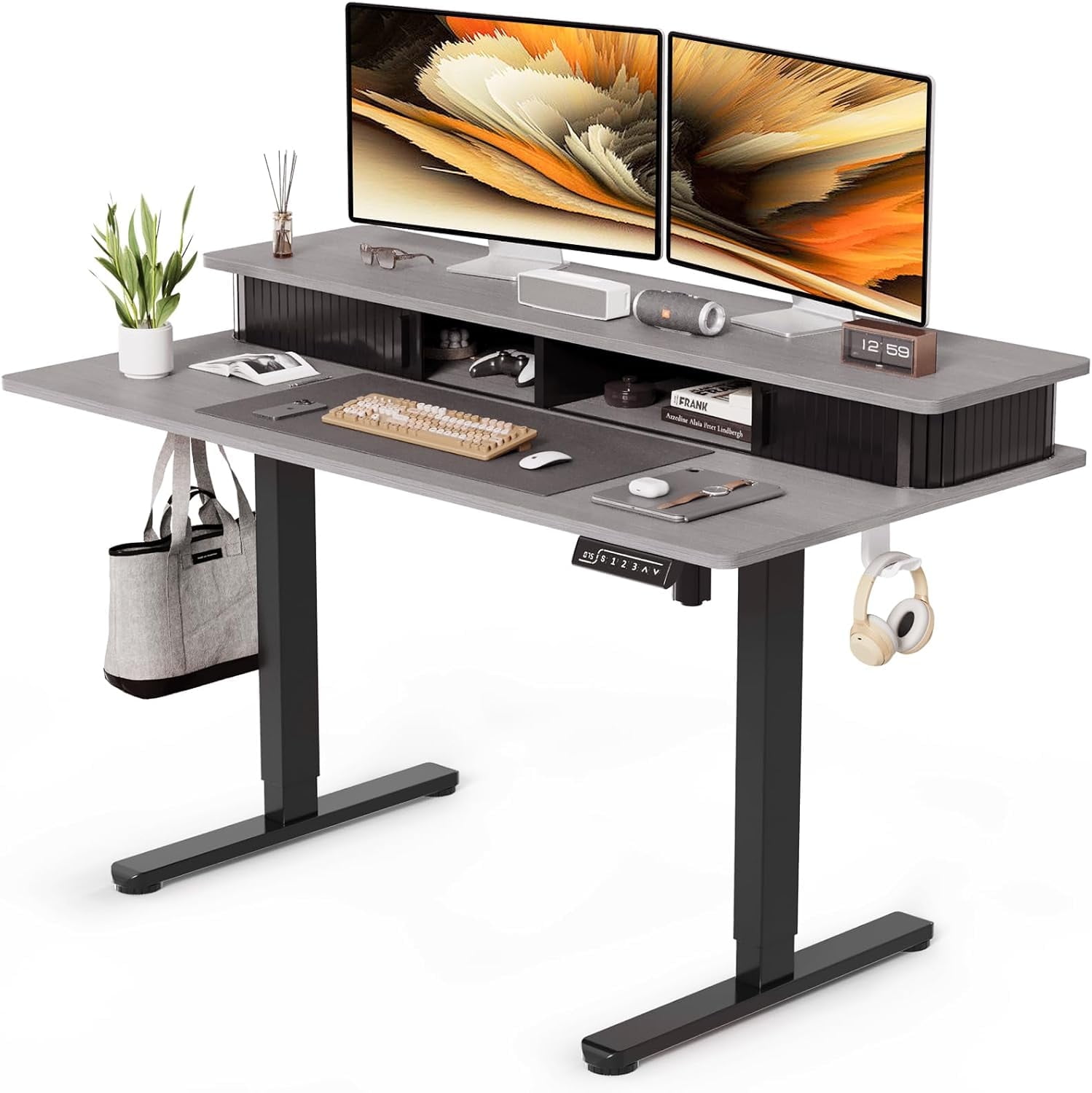 Height Adjustable Electric Standing Desk with Storage Shelves, 48 Inch ...