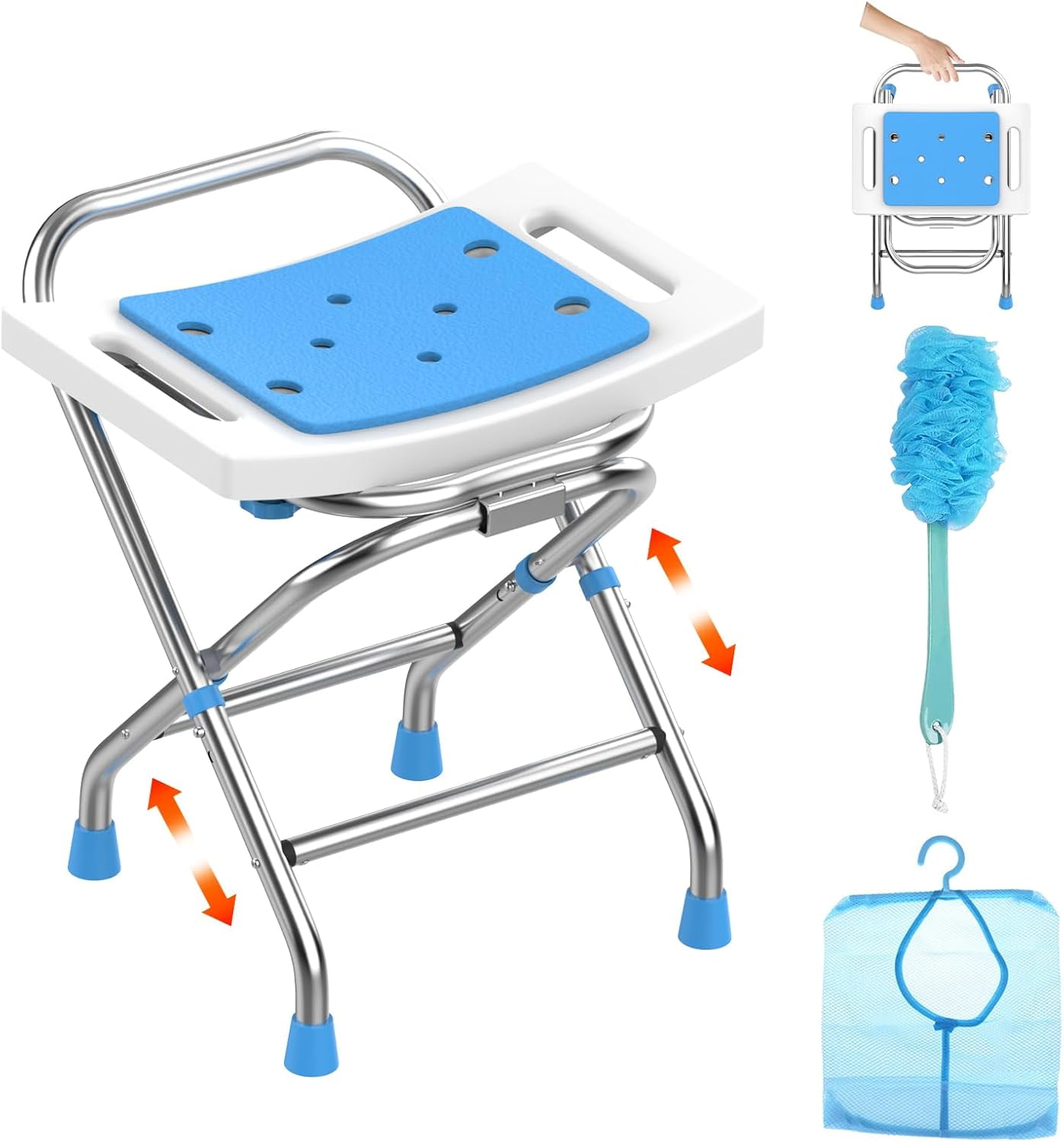 Height Adjustable Folding Shower Chair Seat, Stainless Steel Shower ...
