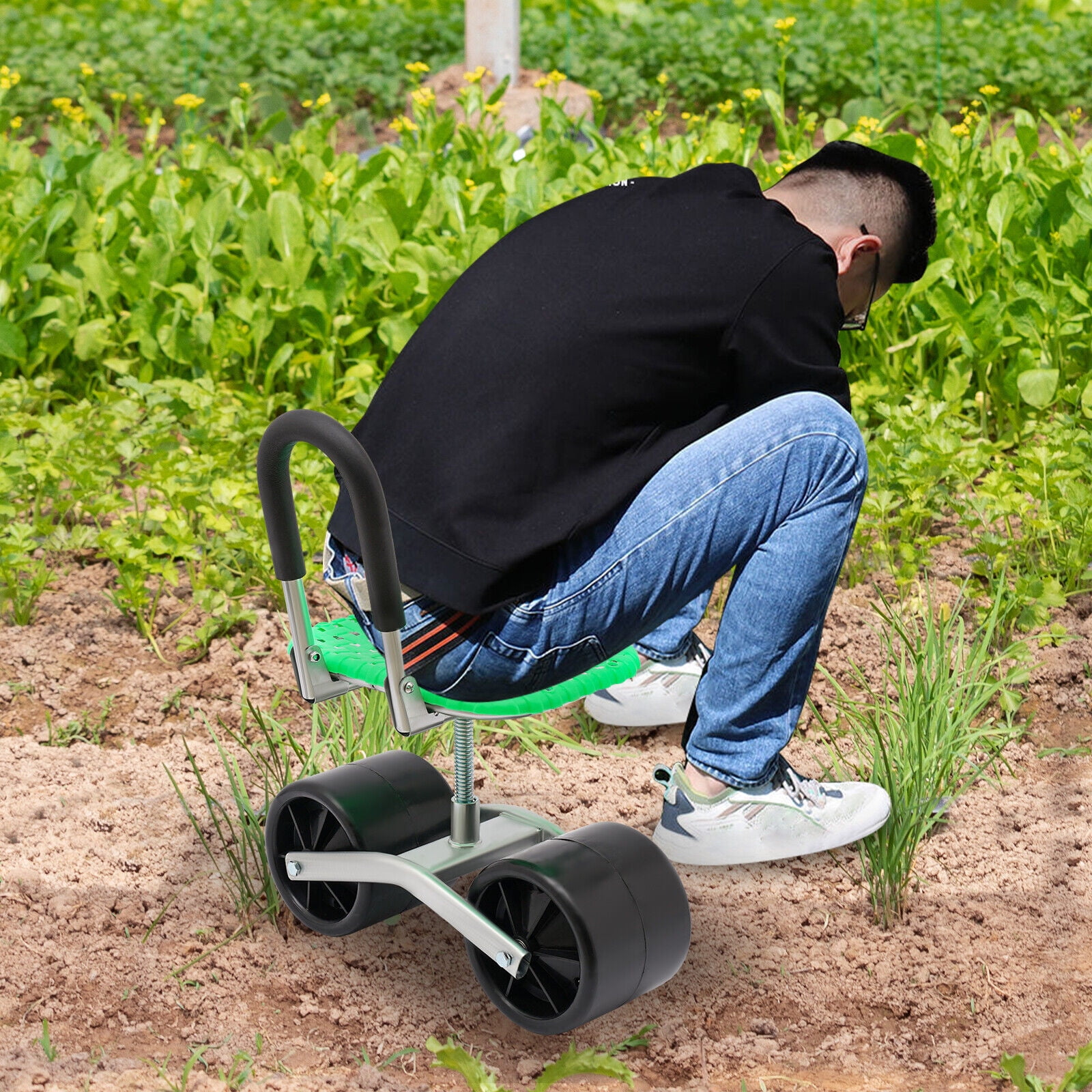 Height Adjustable Gardening Seats Rolling Wheels Stool 360° Rotates ...