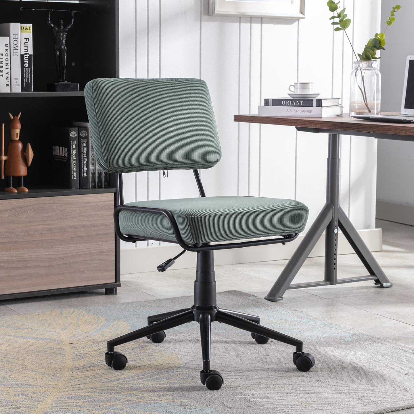 Height Adjustable Home Office Chair, Corduroy Task Chair with Wheels ...