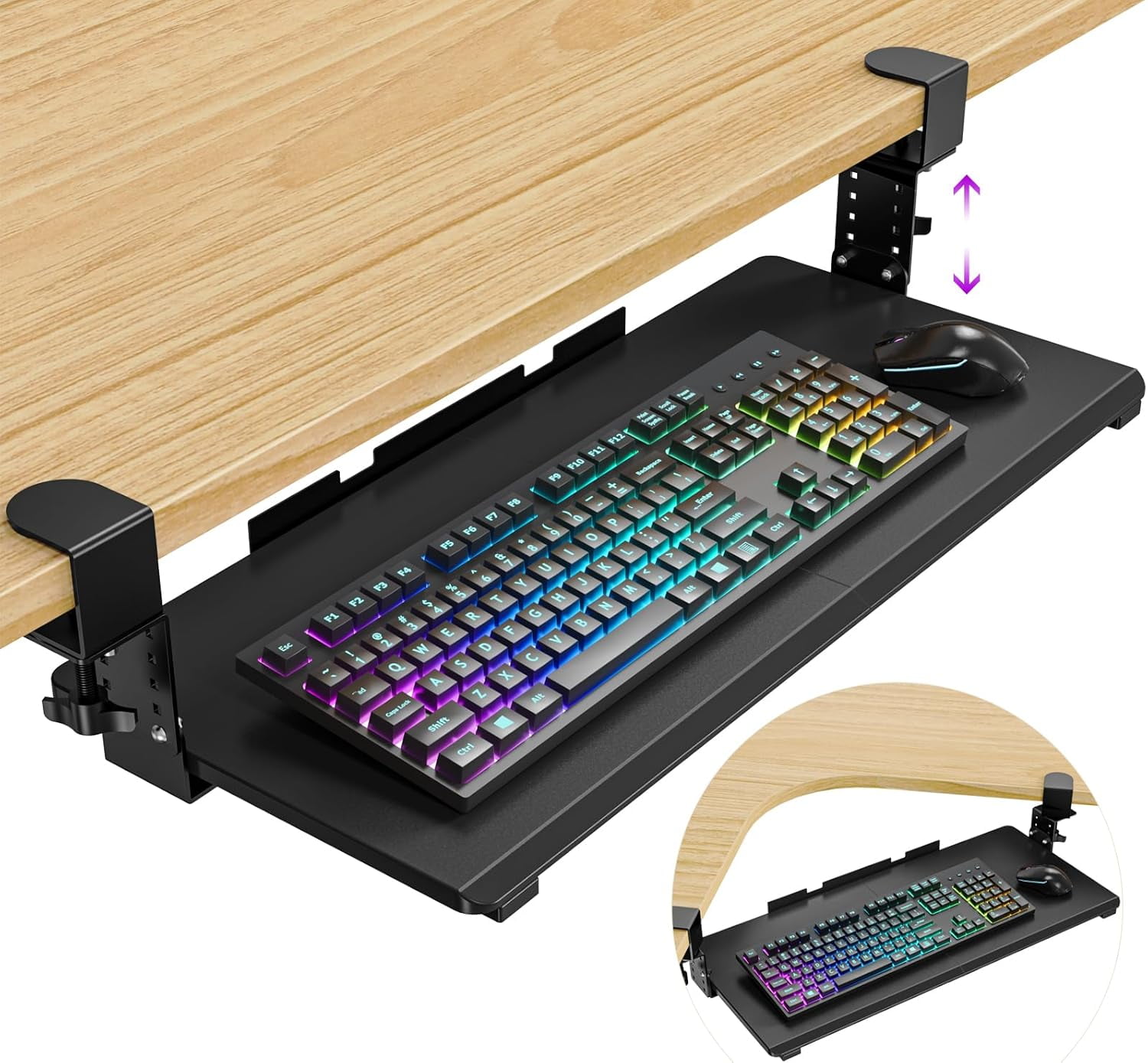 Height Adjustable Keyboard Tray Under Desk, Pull Out Keyboard & Mouse ...