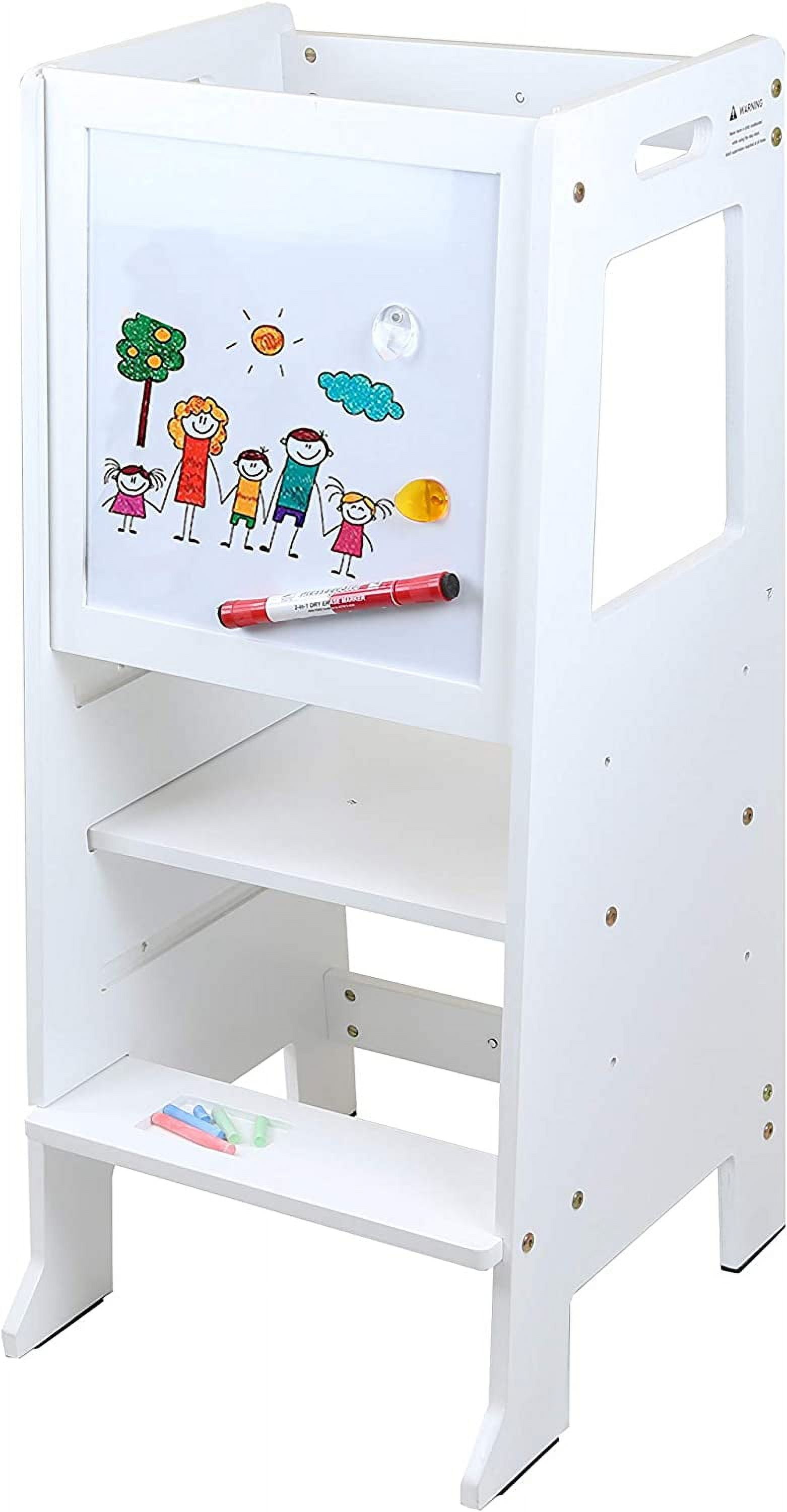 Height Adjustable Kids Kitchen Step Stool with Black and White Magnetic ...