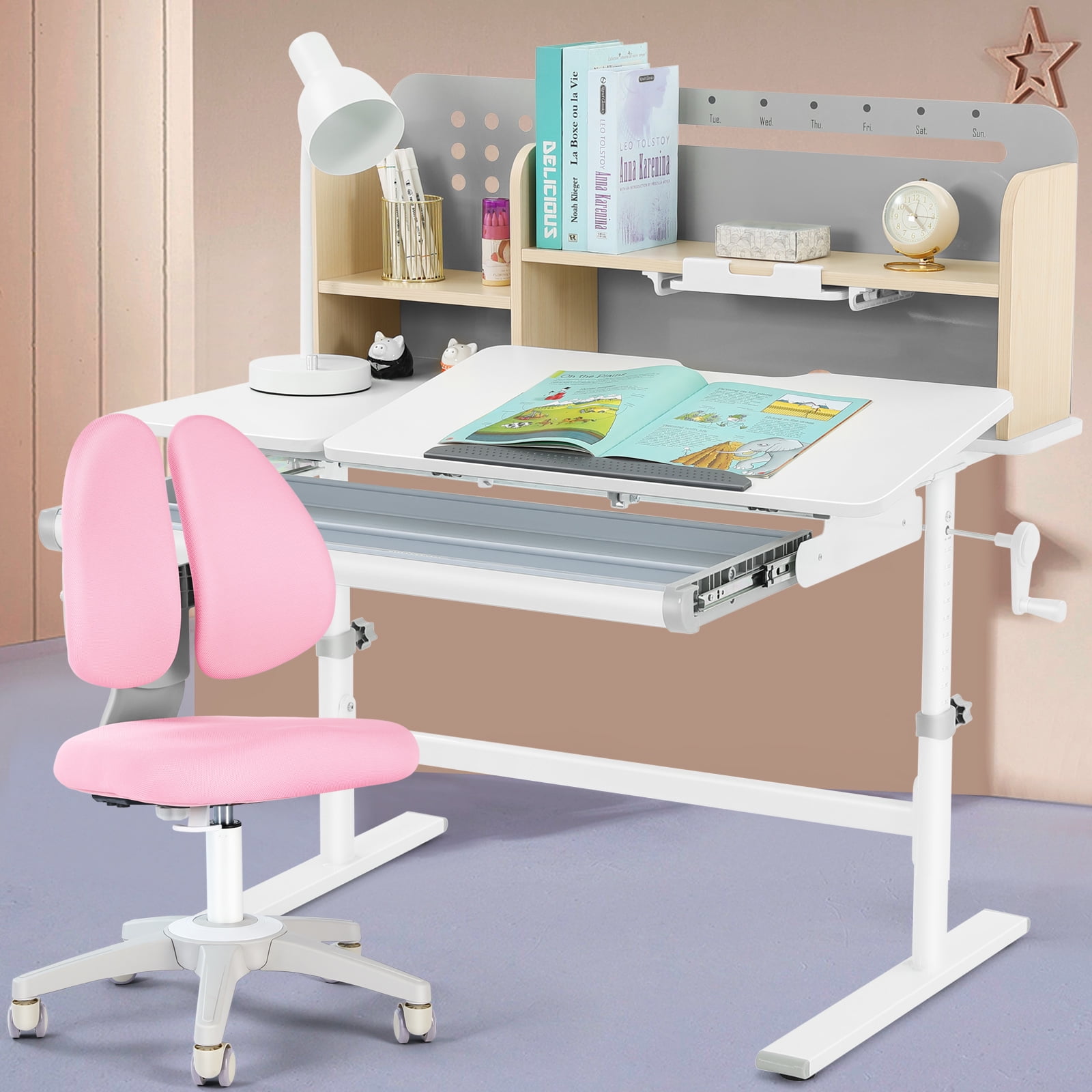 Height Adjustable Kids Study Desk & Chair Set Ergonomic Liftable ...
