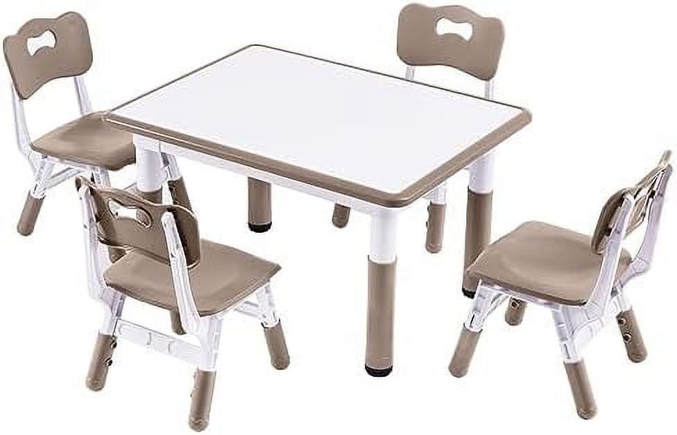 Height-Adjustable Kids Table and 4 Chairs Set, Toddler Table and Chair Set with Graffiti Desktop ...