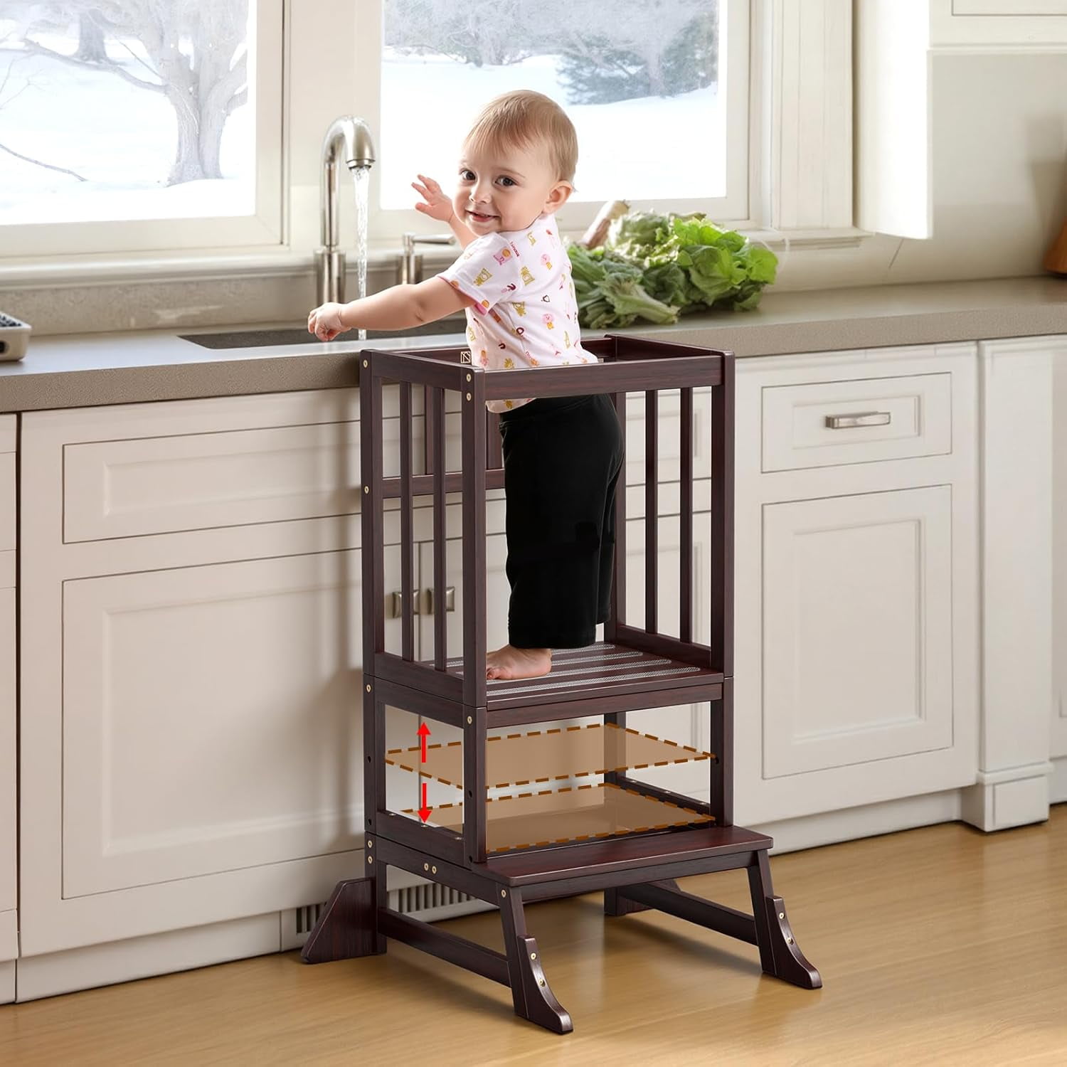 Height Adjustable Kitchen Stool for - Portable Standing Tower for ...