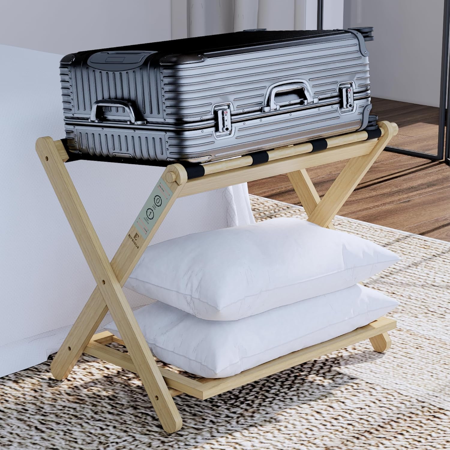 Height Adjustable Luggage Rack, Fully Assembled Bamboo Suitcase Stand ...