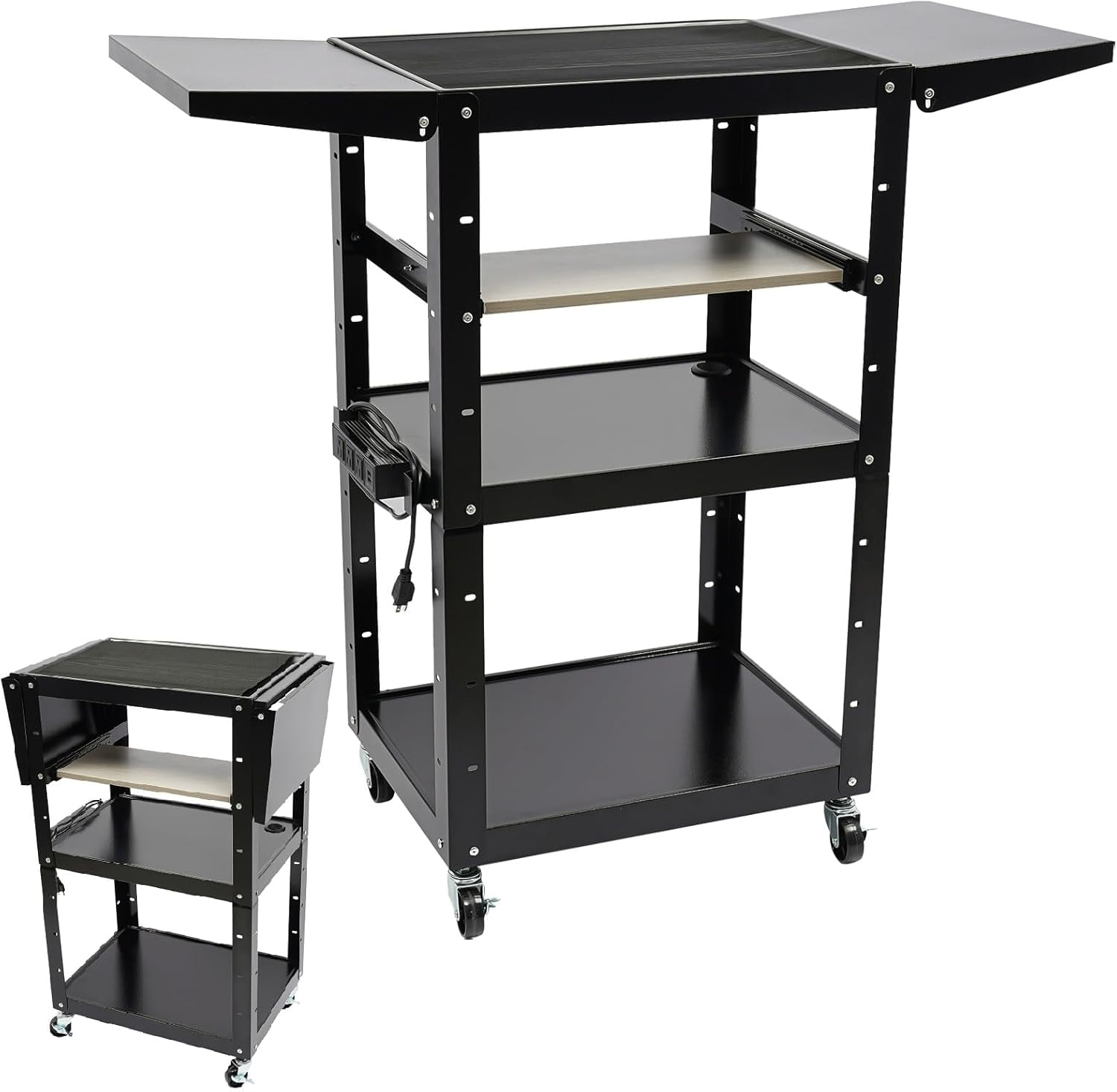 Height Adjustable Metal AV Cart with Wheels, Heavy Duty Rolling Work ...