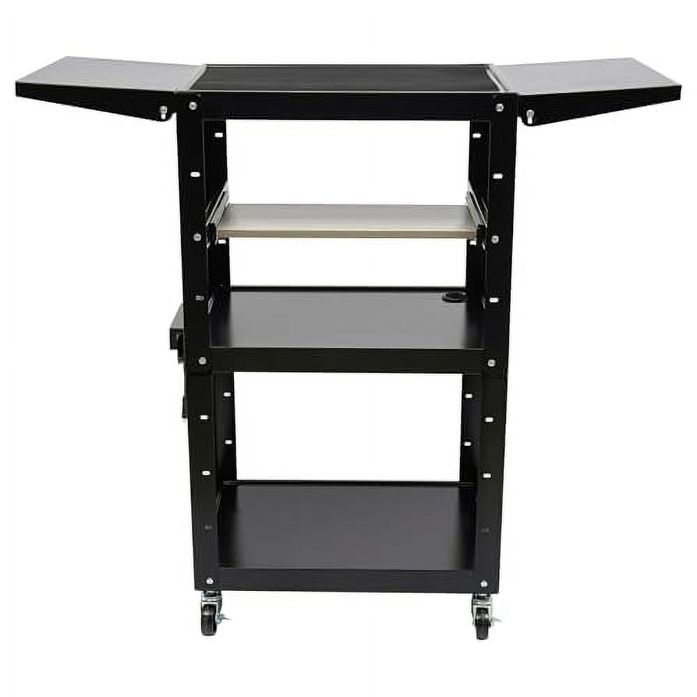 Height Adjustable Metal AV Cart with Wheels, Heavy Duty Rolling Work ...