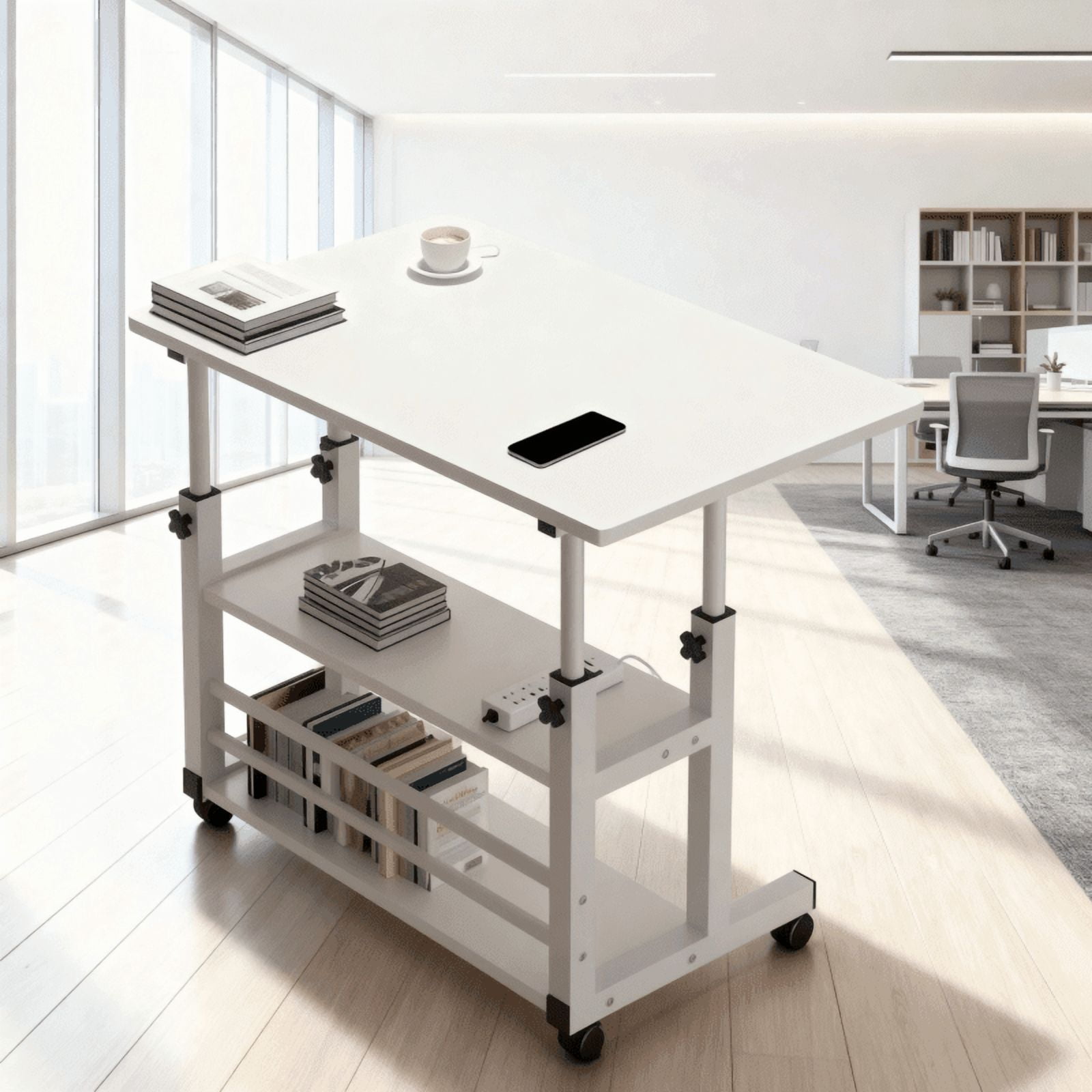 Height-Adjustable Mobile Computer Desk with Wheels, Available in Black ...