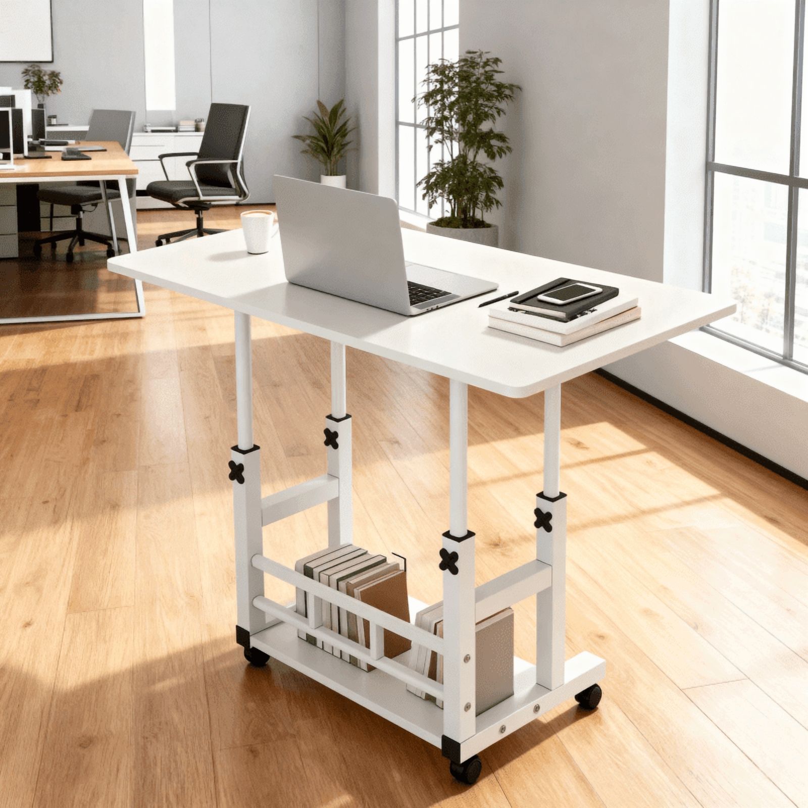 Height-Adjustable Mobile Computer Desk with Wheels, Available in Black ...