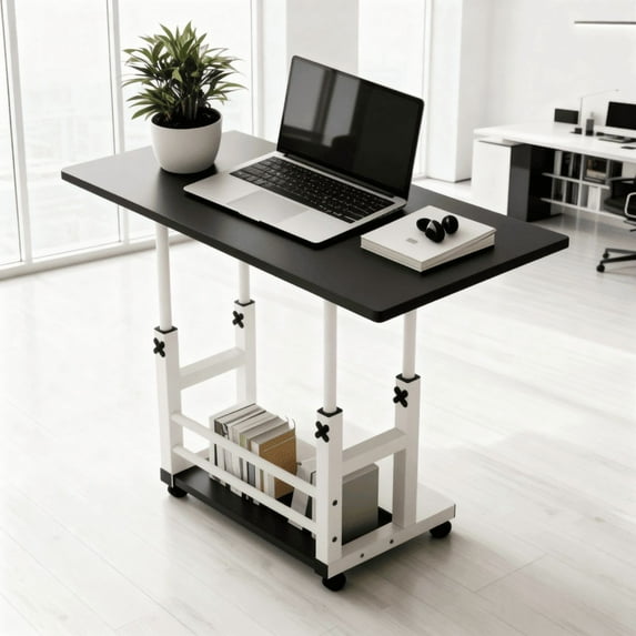 Height-Adjustable Mobile Computer Desk with Wheels, Available in Black ...