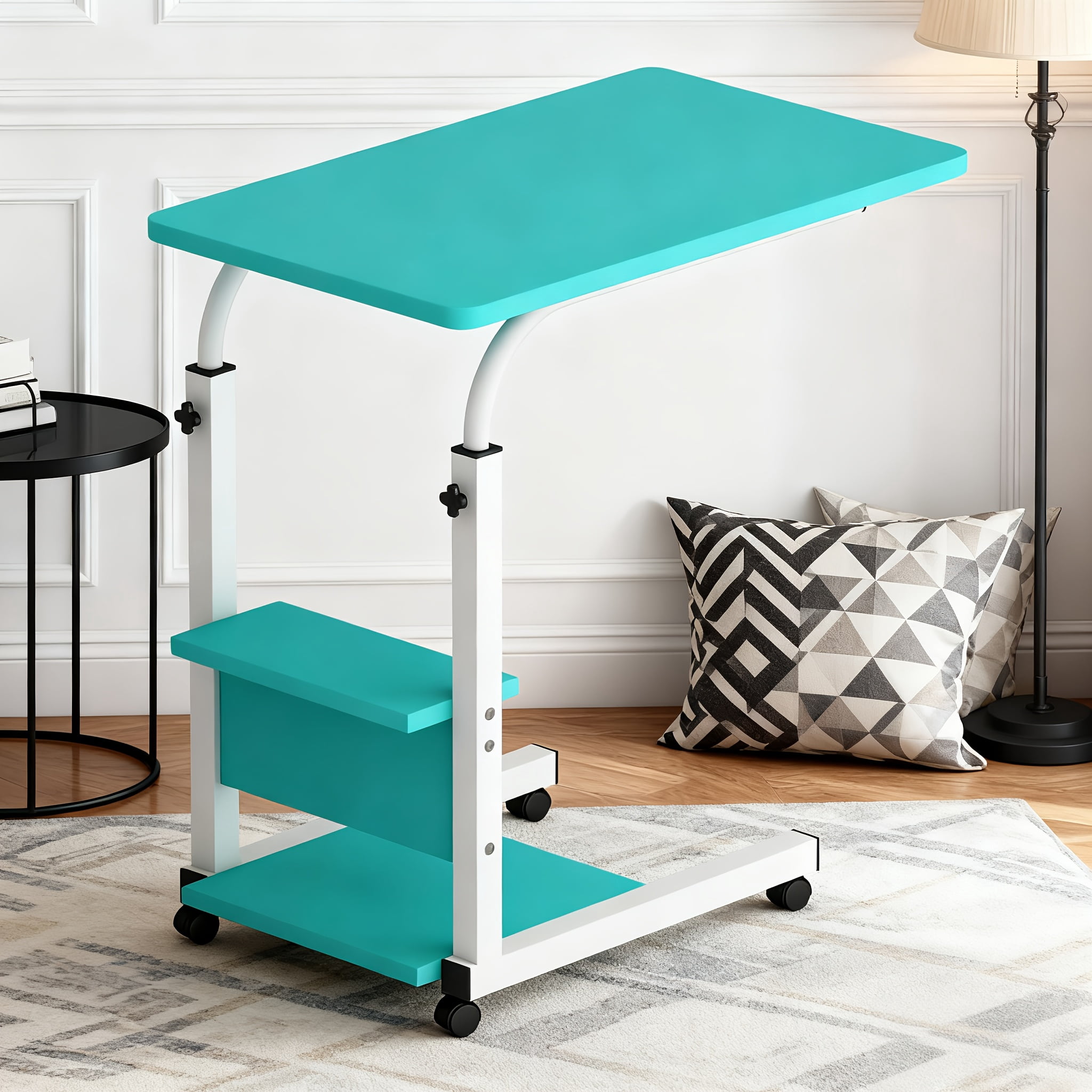 Height-Adjustable Mobile Overbed Table with Wheels - Rolling Laptop ...