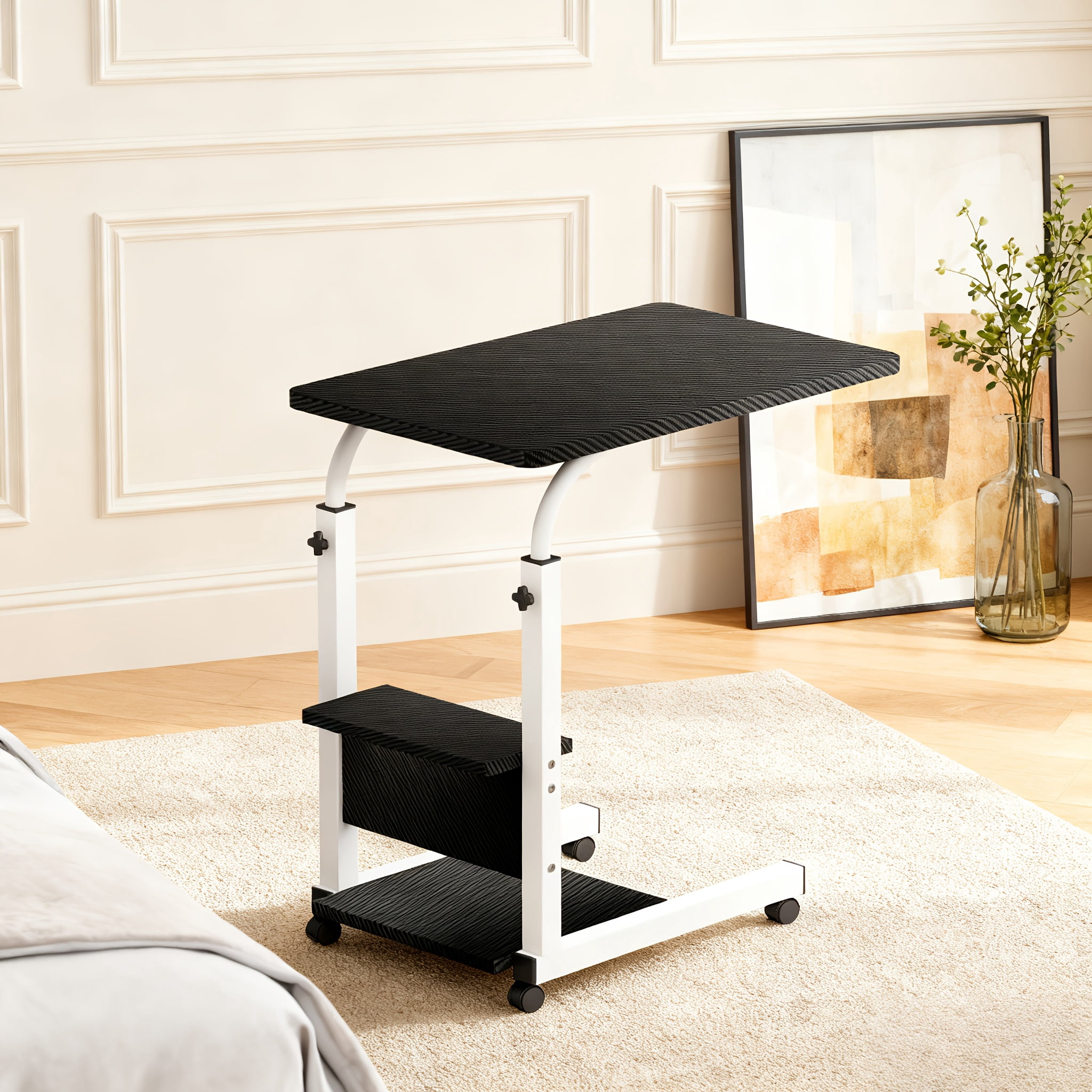 Height-Adjustable Mobile Overbed Table with Wheels - Rolling Laptop ...