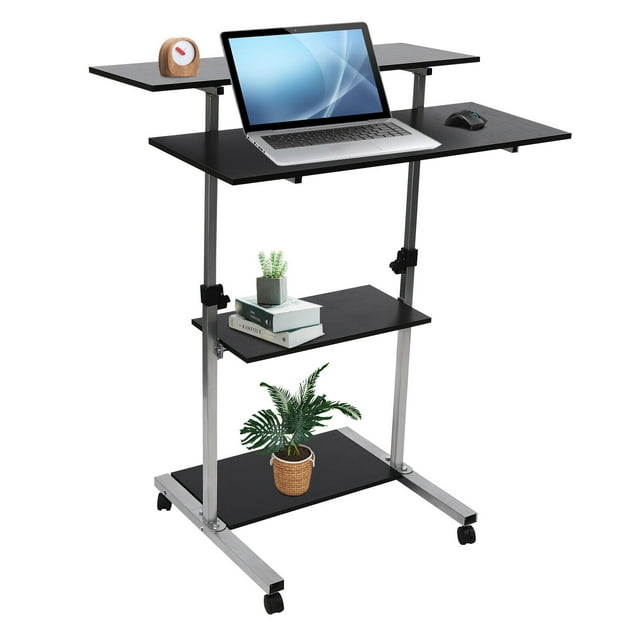 Height Adjustable Mobile Stand Up Desk Computer Rolling Cart ...