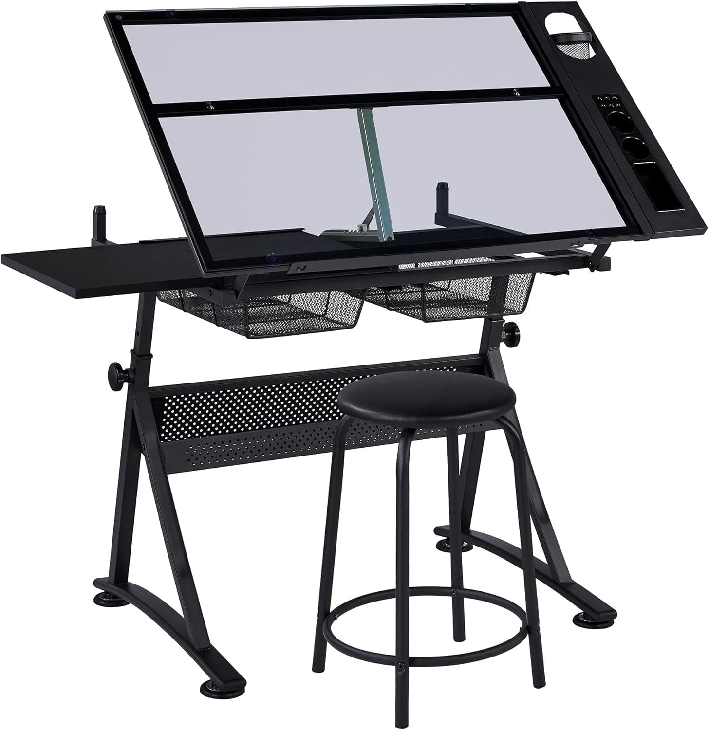Height Adjustable Multifunctional Art Artists Desk with Tilt Glass Top ...