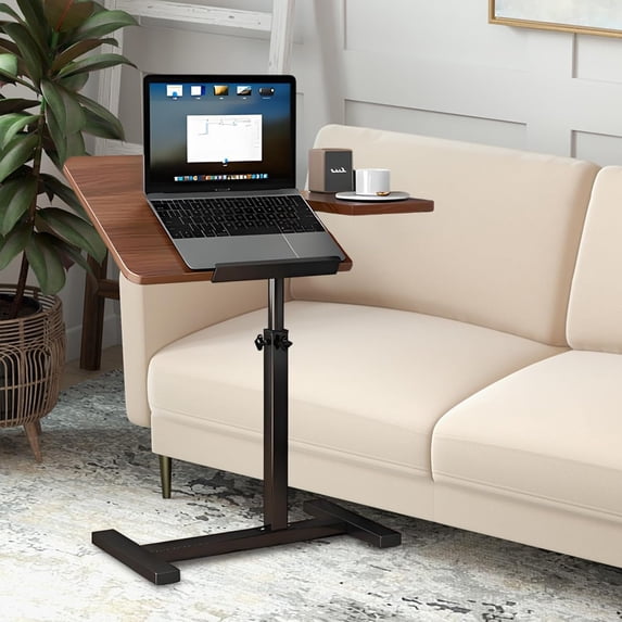 Height Adjustable Overbed Bedside Table with Wheels，Split Top Tilt ...