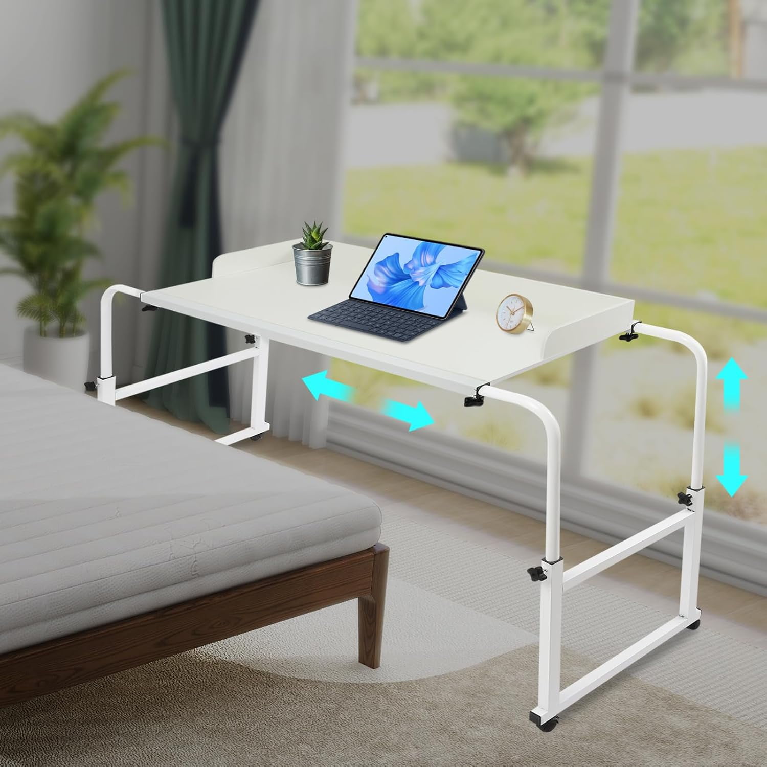 Height Adjustable Overbed Laptop Table with Wheels,25.6-37.4inches ...