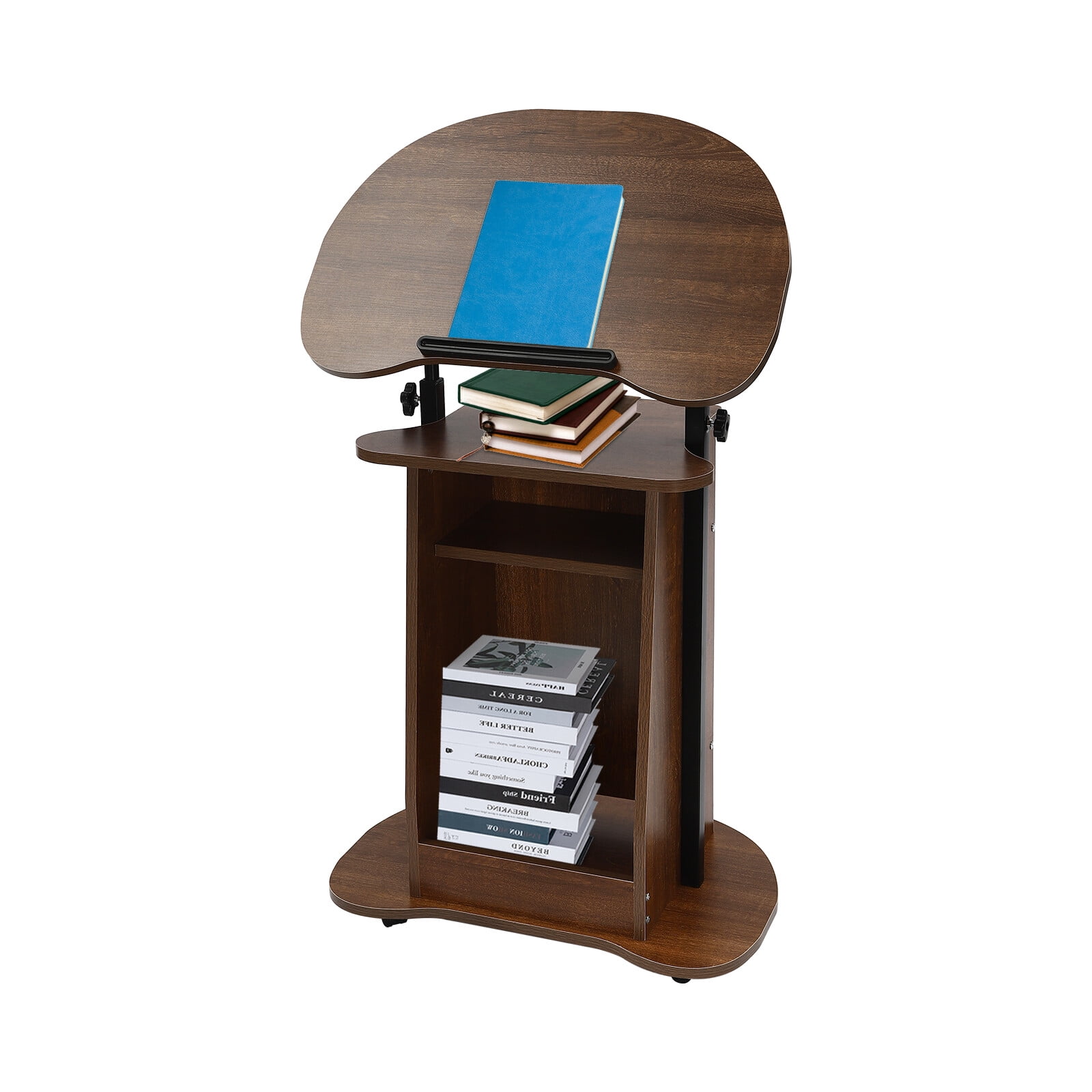 Height Adjustable Portable Wood Podium Stand Wheeled Lectern with ...