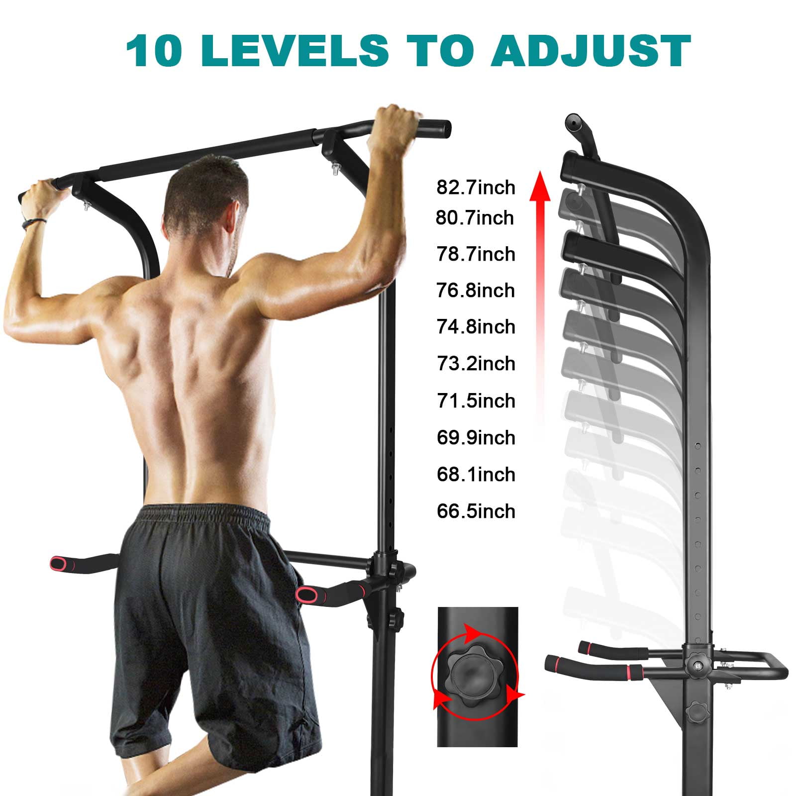 Height Adjustable Power Tower Workout Station with Pull Up Bar - Multi ...