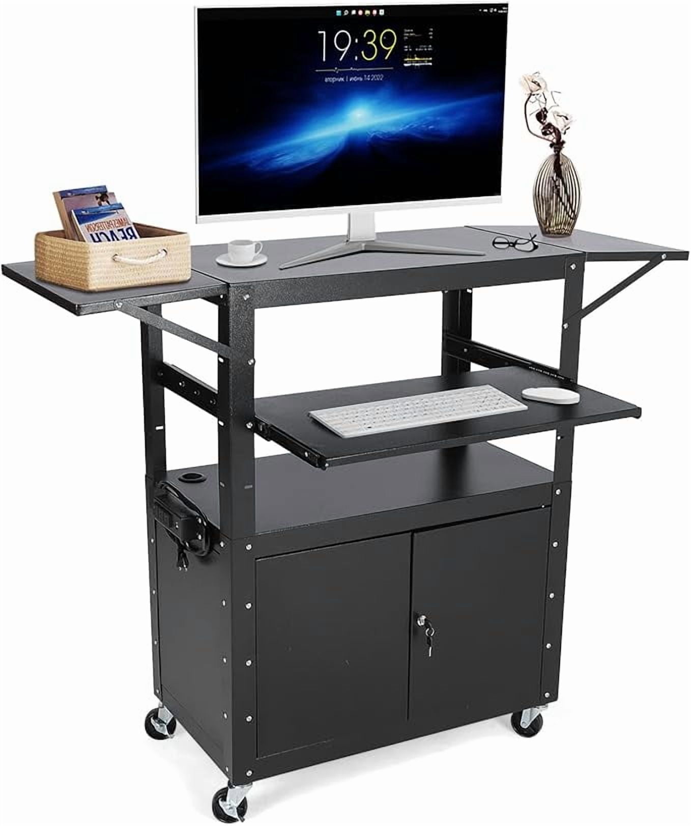 Height Adjustable Rolling AV Cart with Locking Cabinet, Laptop Stand ...