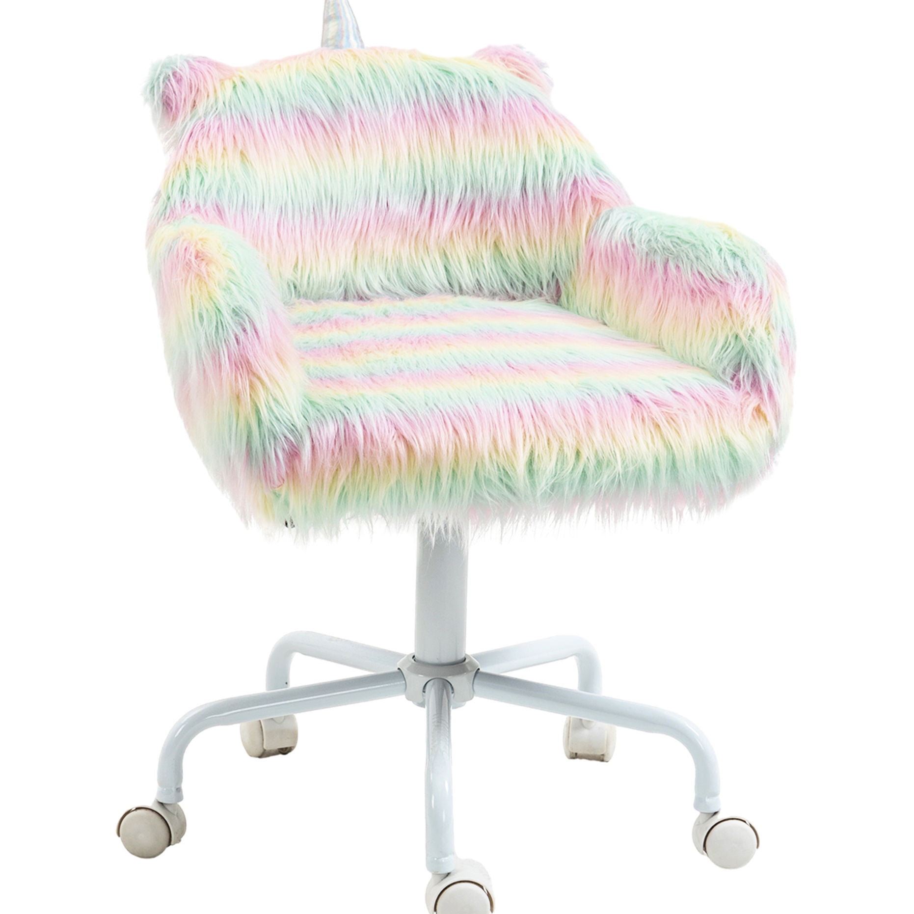 Height-Adjustable Rolling Chair+Faux Fur Material”-“Home Office Use ...
