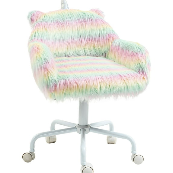 Height-Adjustable Rolling Chair+Faux Fur Material”-“Home Office Use ...