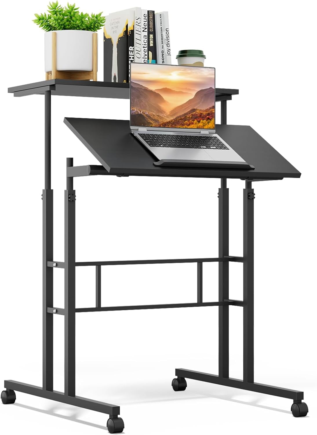 Height Adjustable Rolling Mobile Portable Laptop Stand Cart Small Sit ...