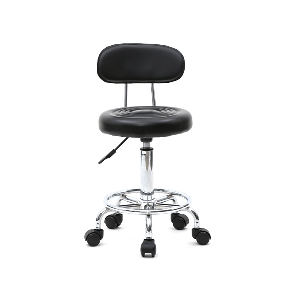 Height Adjustable Round Rolling Stool, Modern PU Leather Swivel Spa ...