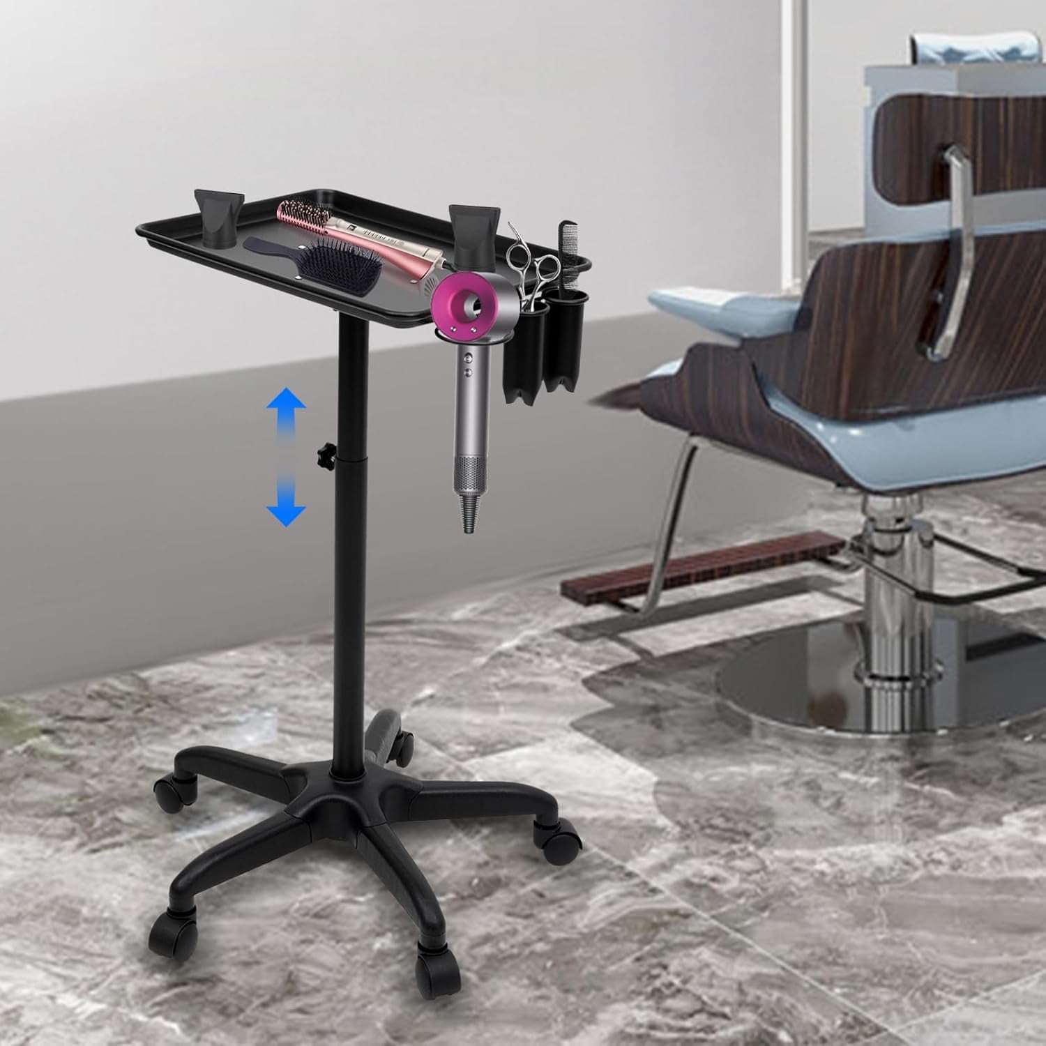Height Adjustable Salon Trolley with Aluminum Alloy Tray Hairdressing ...