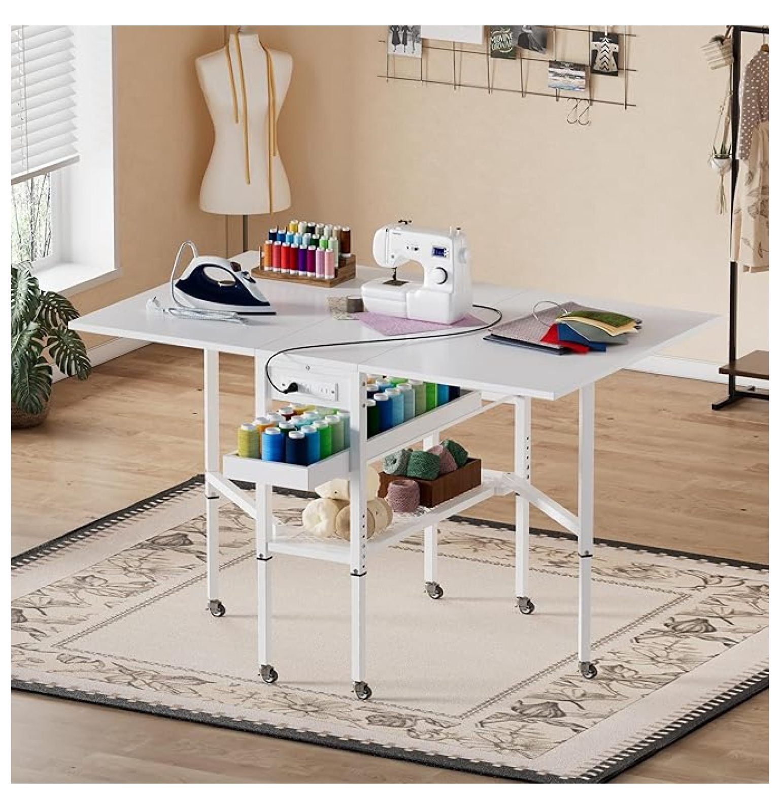 Height Adjustable Sewing Cutting Table with Charging Station, Folding ...