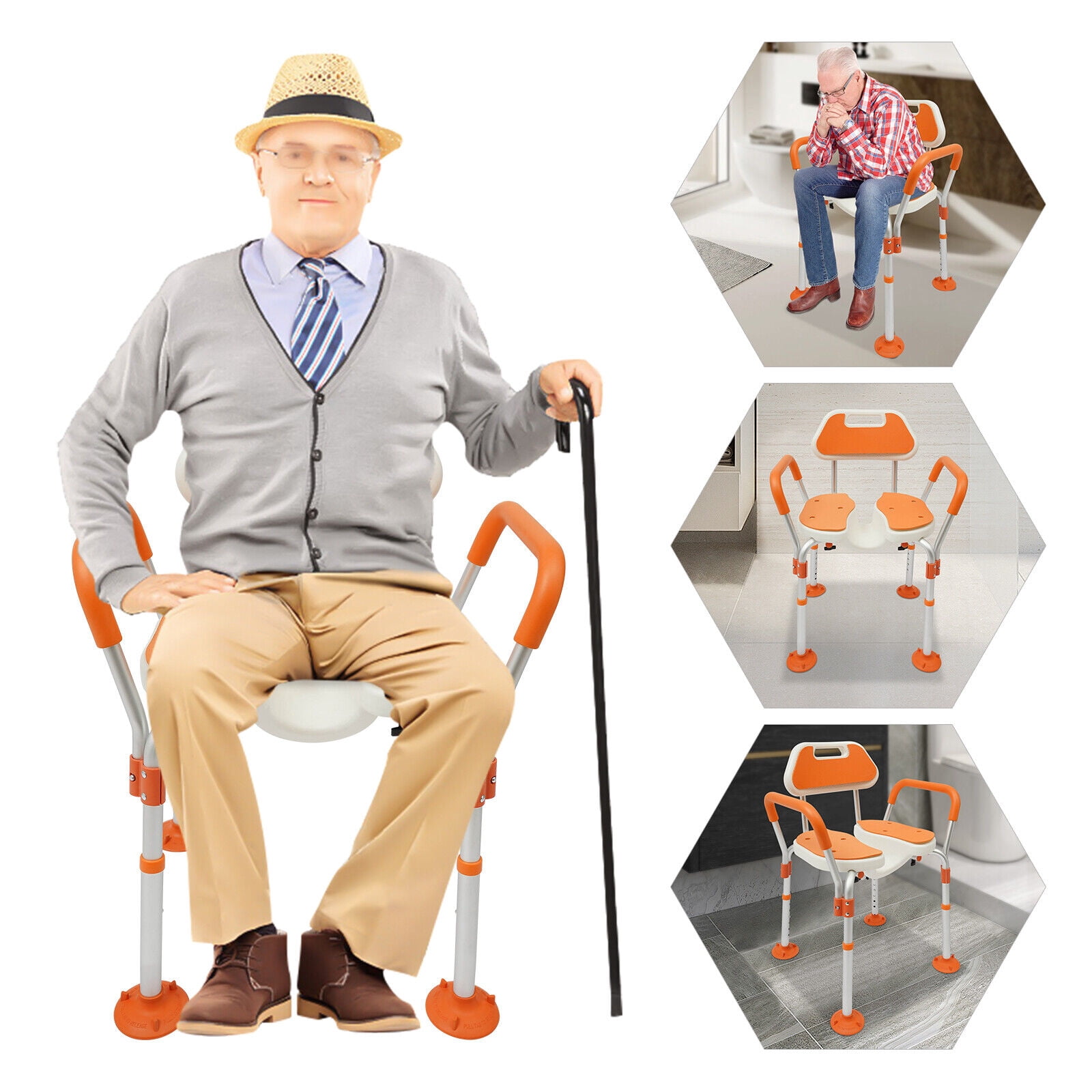 Height Adjustable Shower Chair with Backrest Armrests Bath Chair for ...